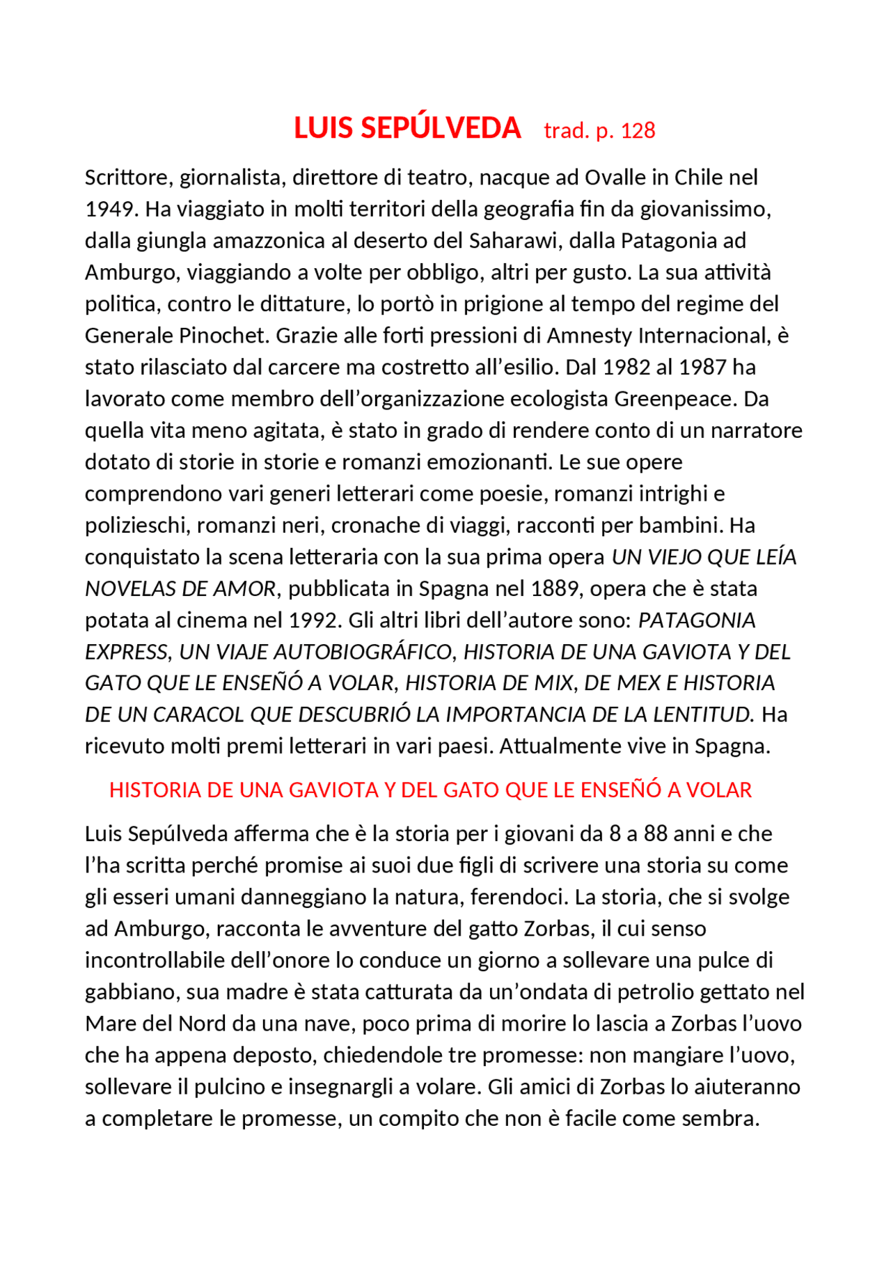 Appunti Luis SepÚlveda Spagnolo Appunti Di Spagnolo Docsity