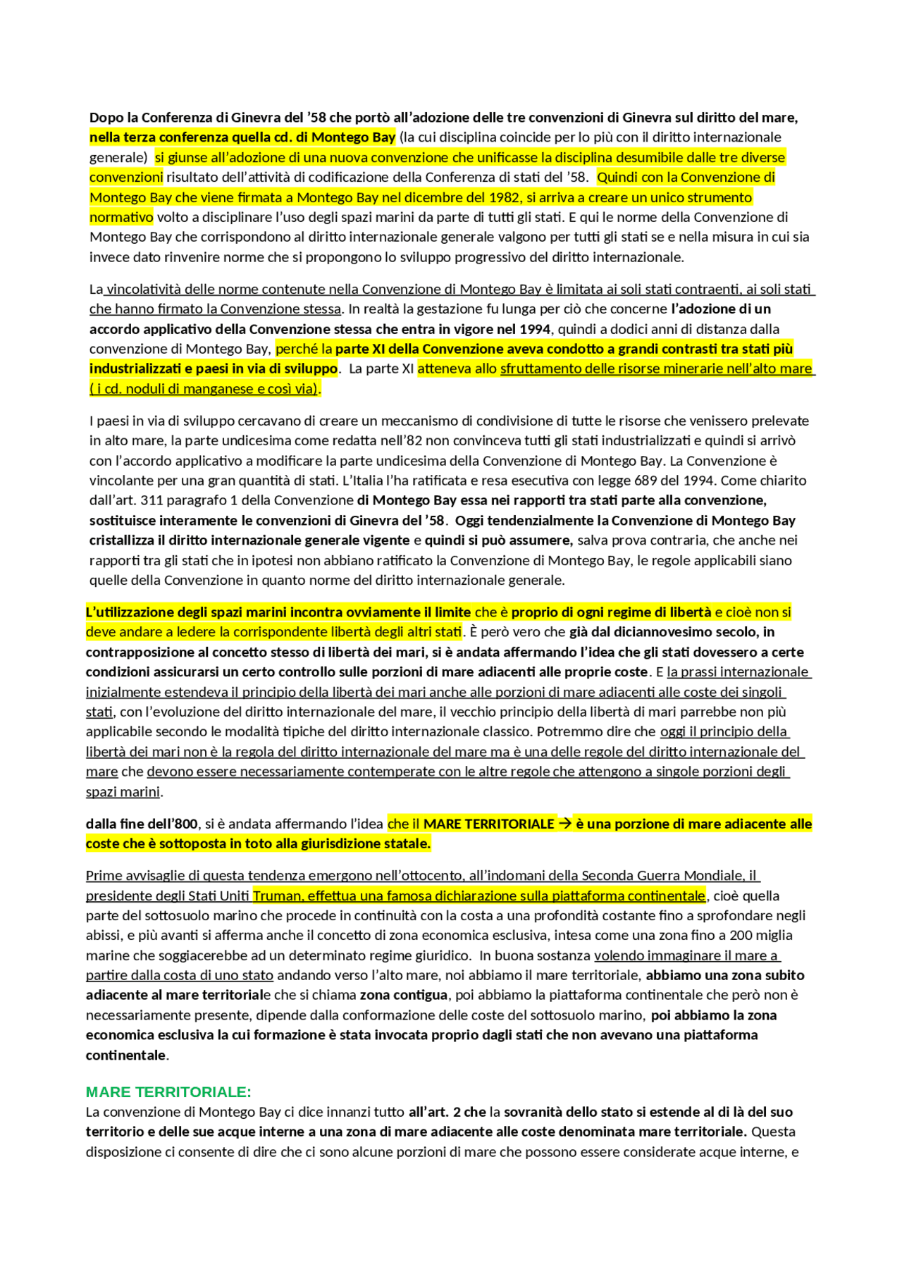 IL DIRITTO INTERNAZIONALE DEL MARE | Dispense di Diritto Internazionale Pubblico | Docsity