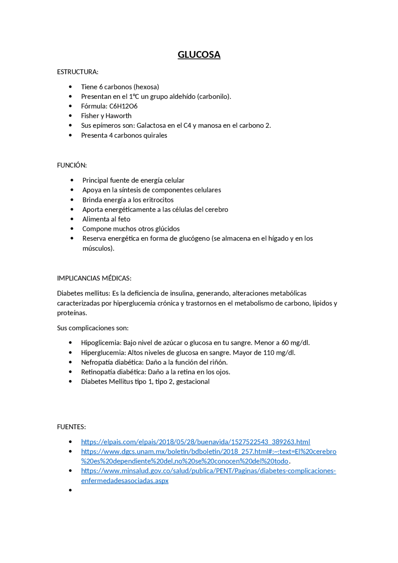 Glucosa Resumen Implicancias Médicas Función Resúmenes De Biología