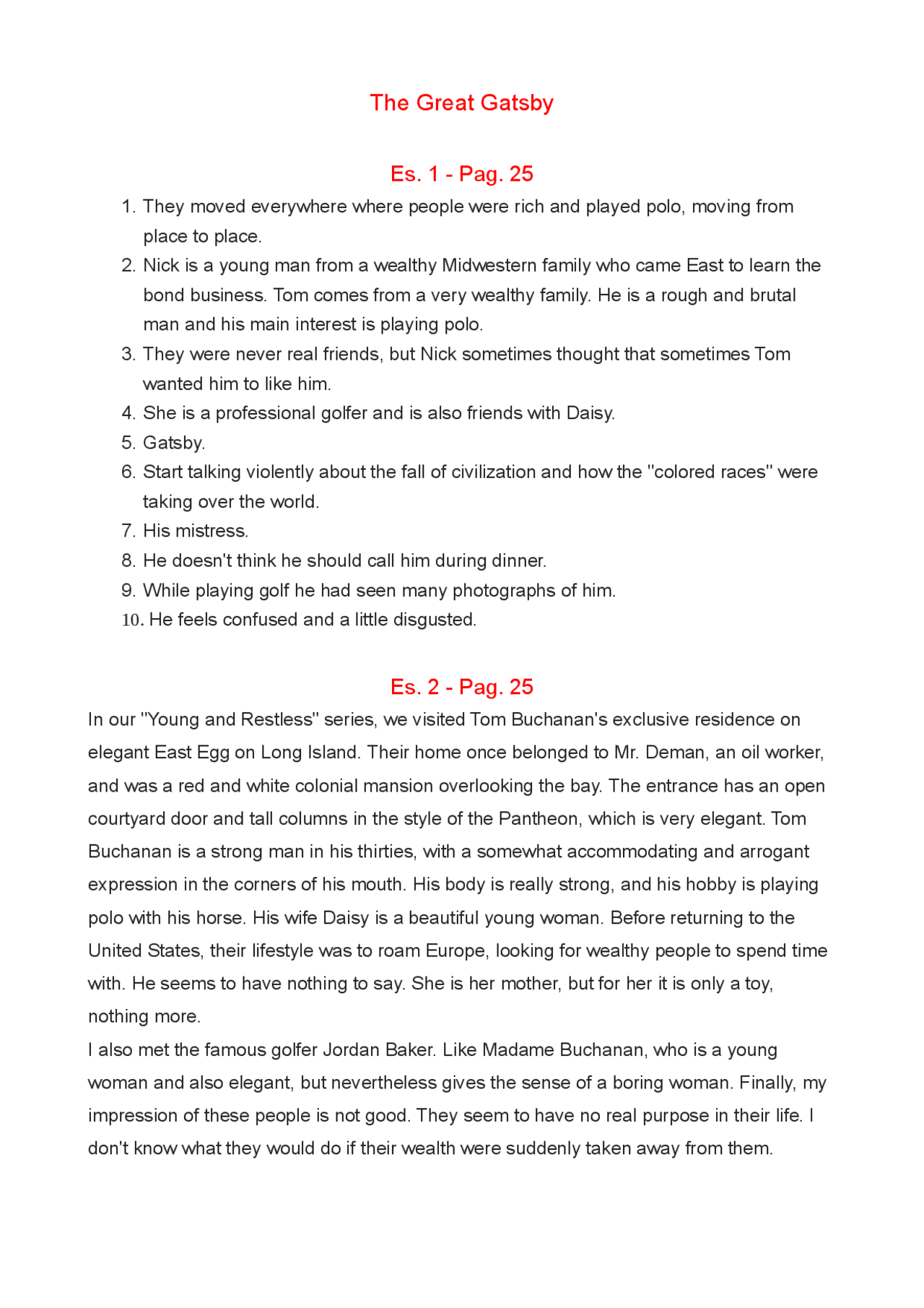 The Great Gatsby F. Scott Fitzgerald - Esercizi svolti | Esercizi di ...