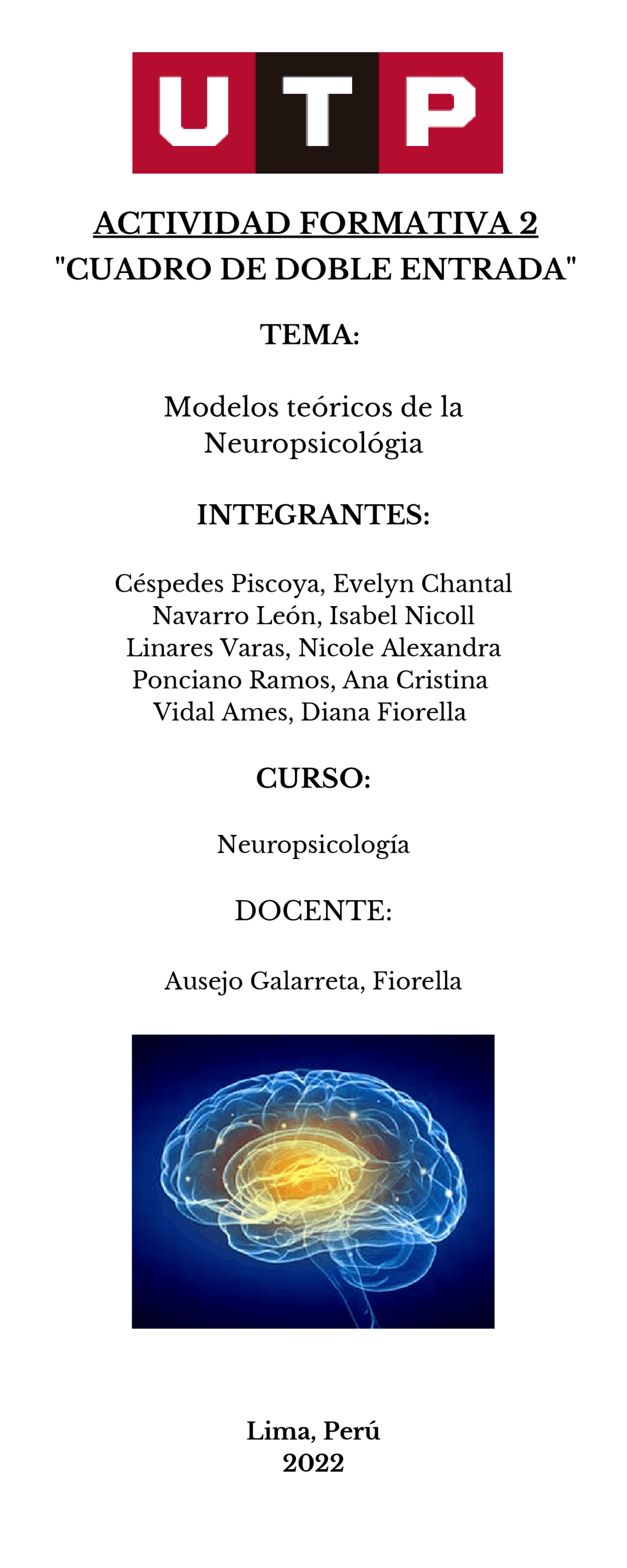S02_Modelos Teóricos_G7.pdf | Ejercicios de Fundamentos Neurológicos del Comportamiento - Docsity