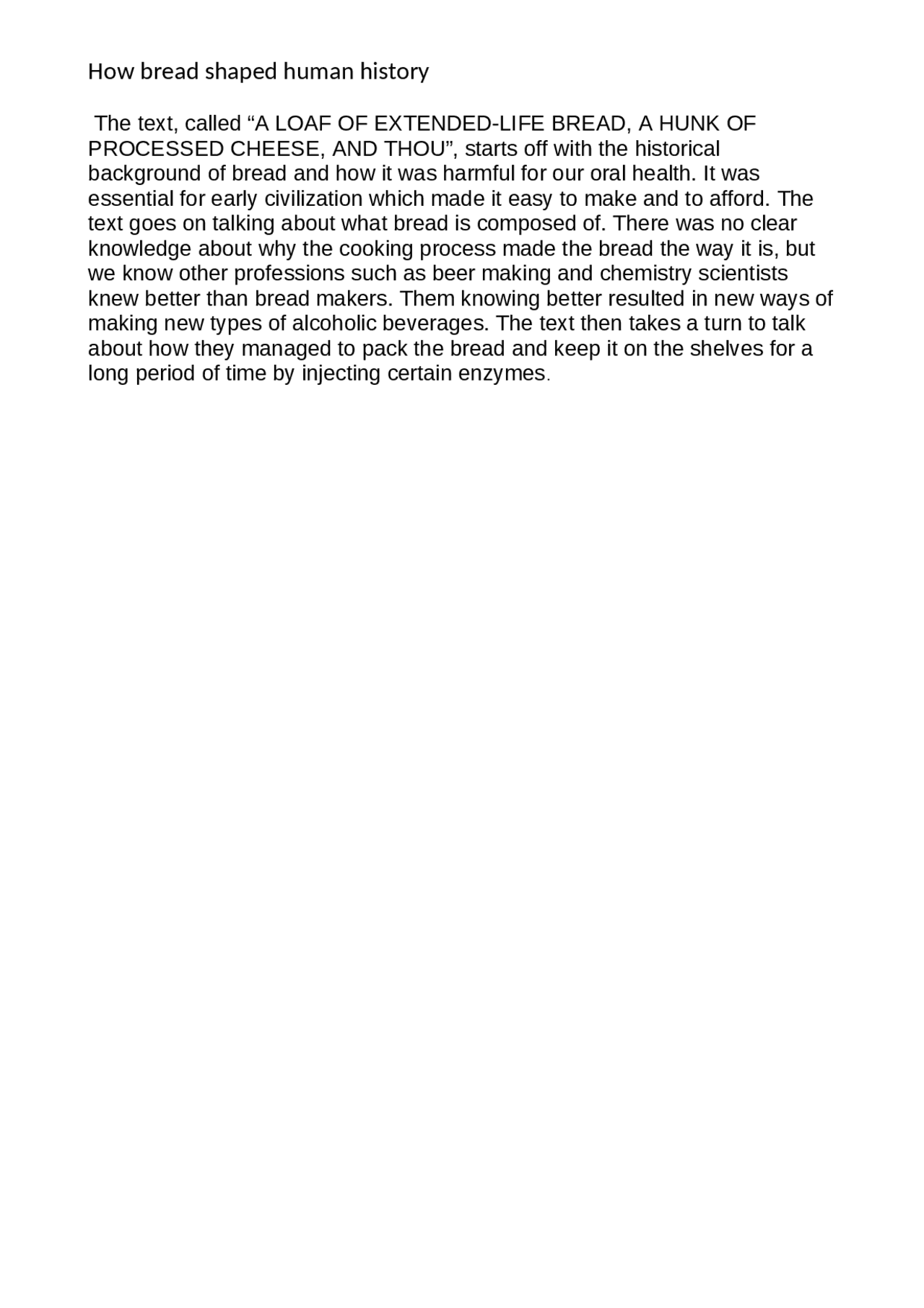 Bread Text Analisi Inglese Esercizi Di Lingua Inglese Docsity