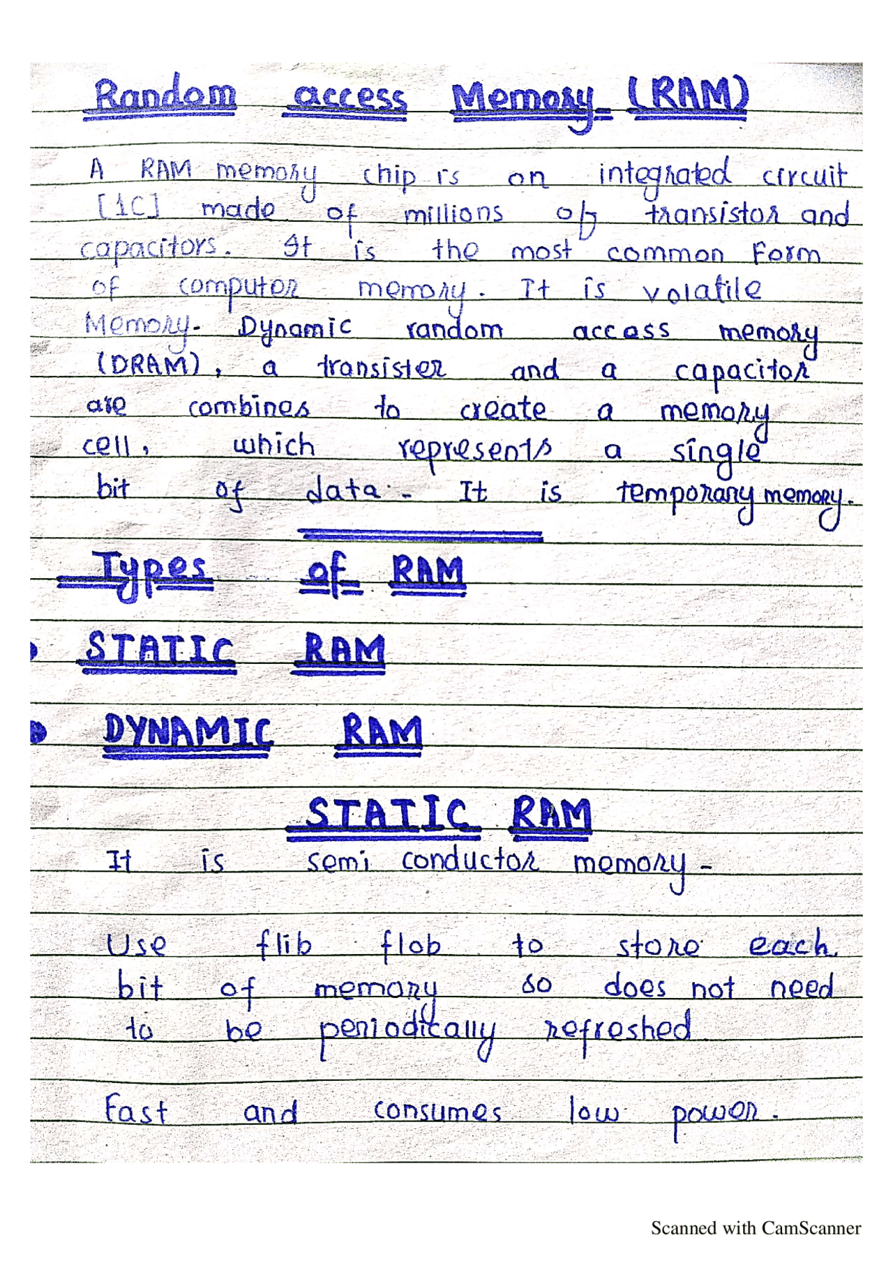 Types of Computer Memory | Study notes Computer science | Docsity