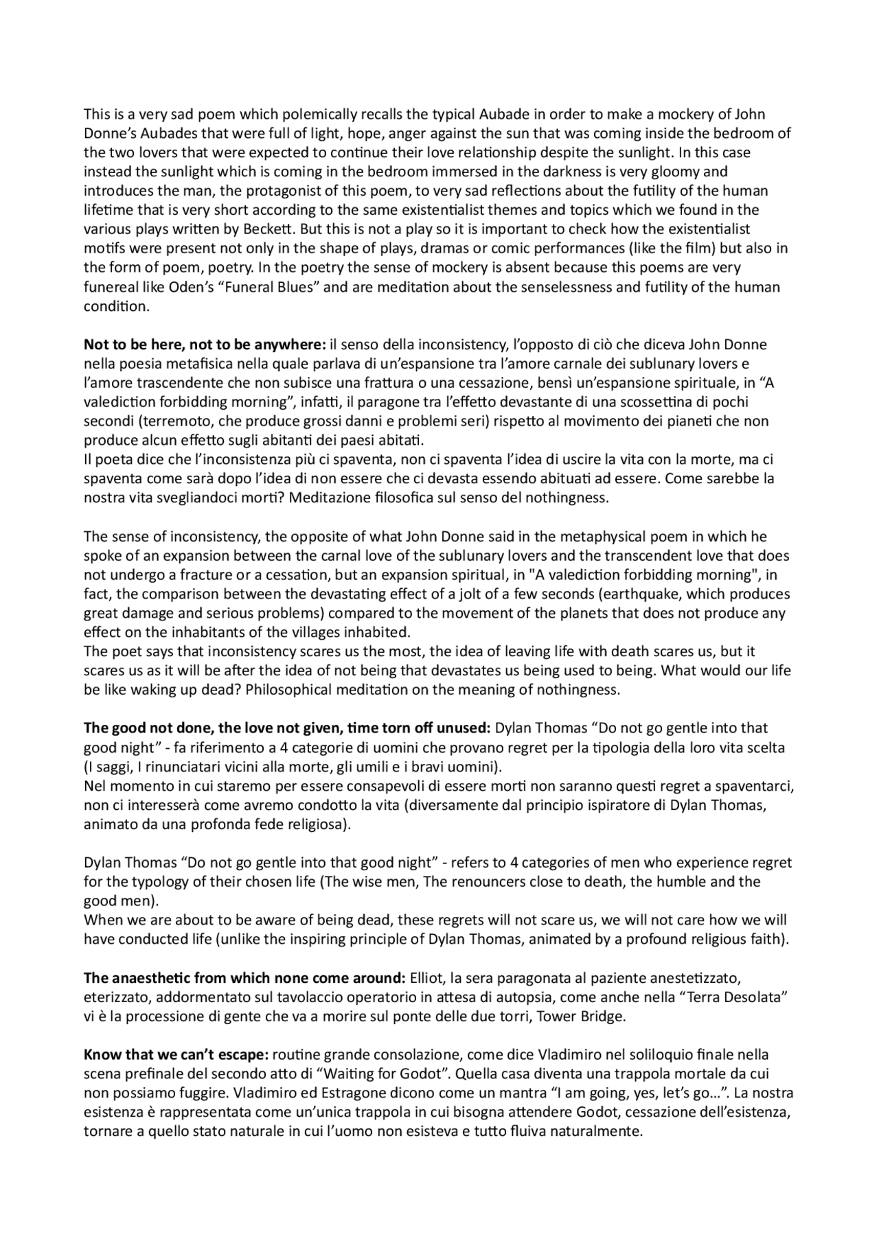 Aubade by Philip Larkin | Appunti di Inglese | Docsity