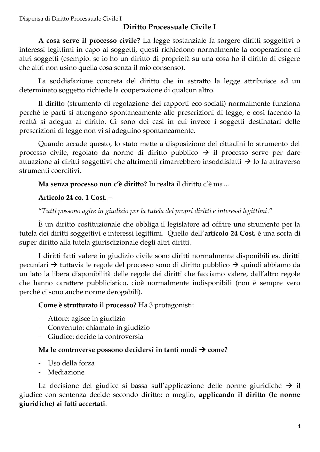 Dispensa Di Diritto Processuale Civile 1 Dispense Di Diritto