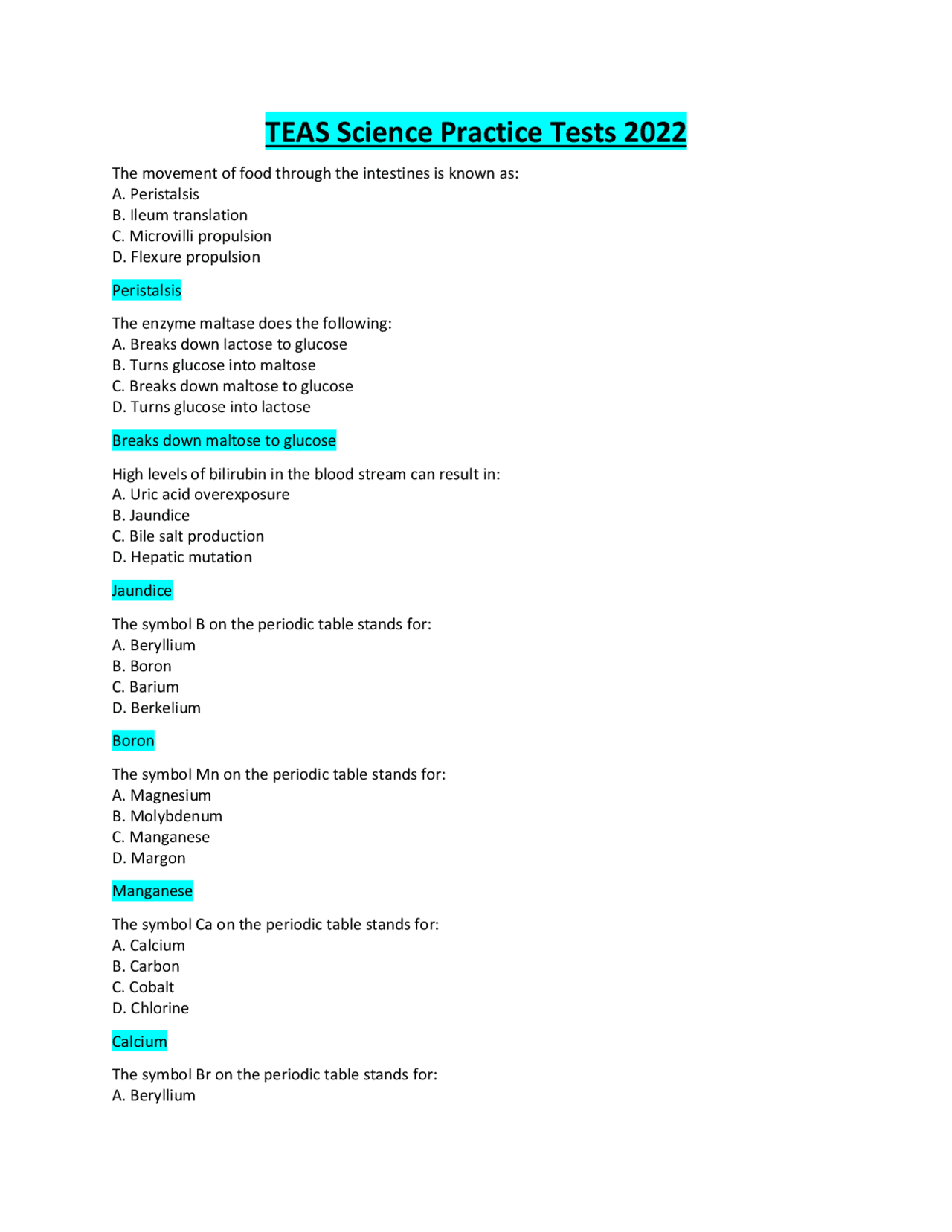 TEAS Science Practice Tests 2022 | Study notes Science education - Docsity