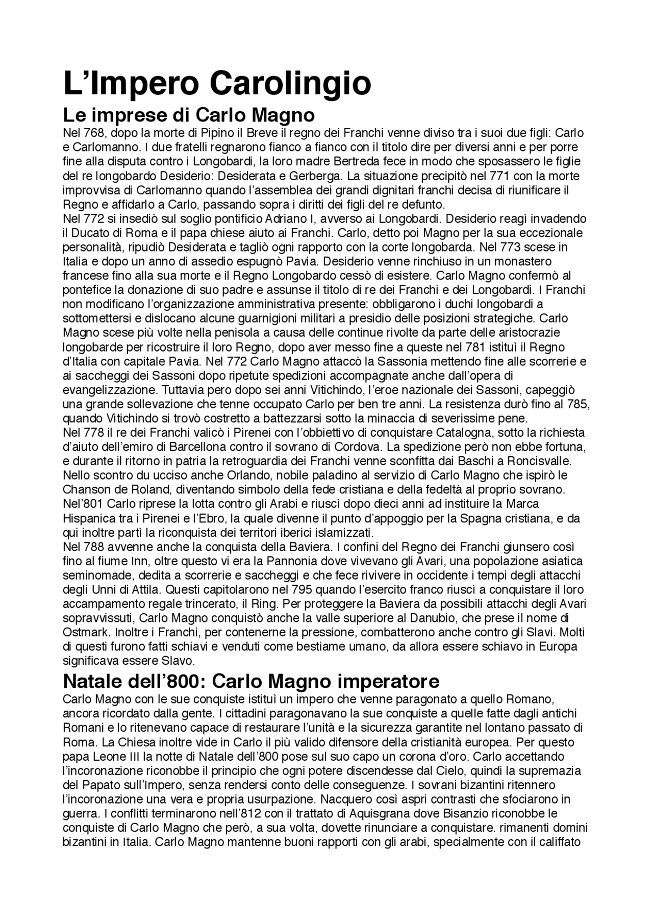 Limpero Carolingio Riassunto Appunti Di Storia Docsity