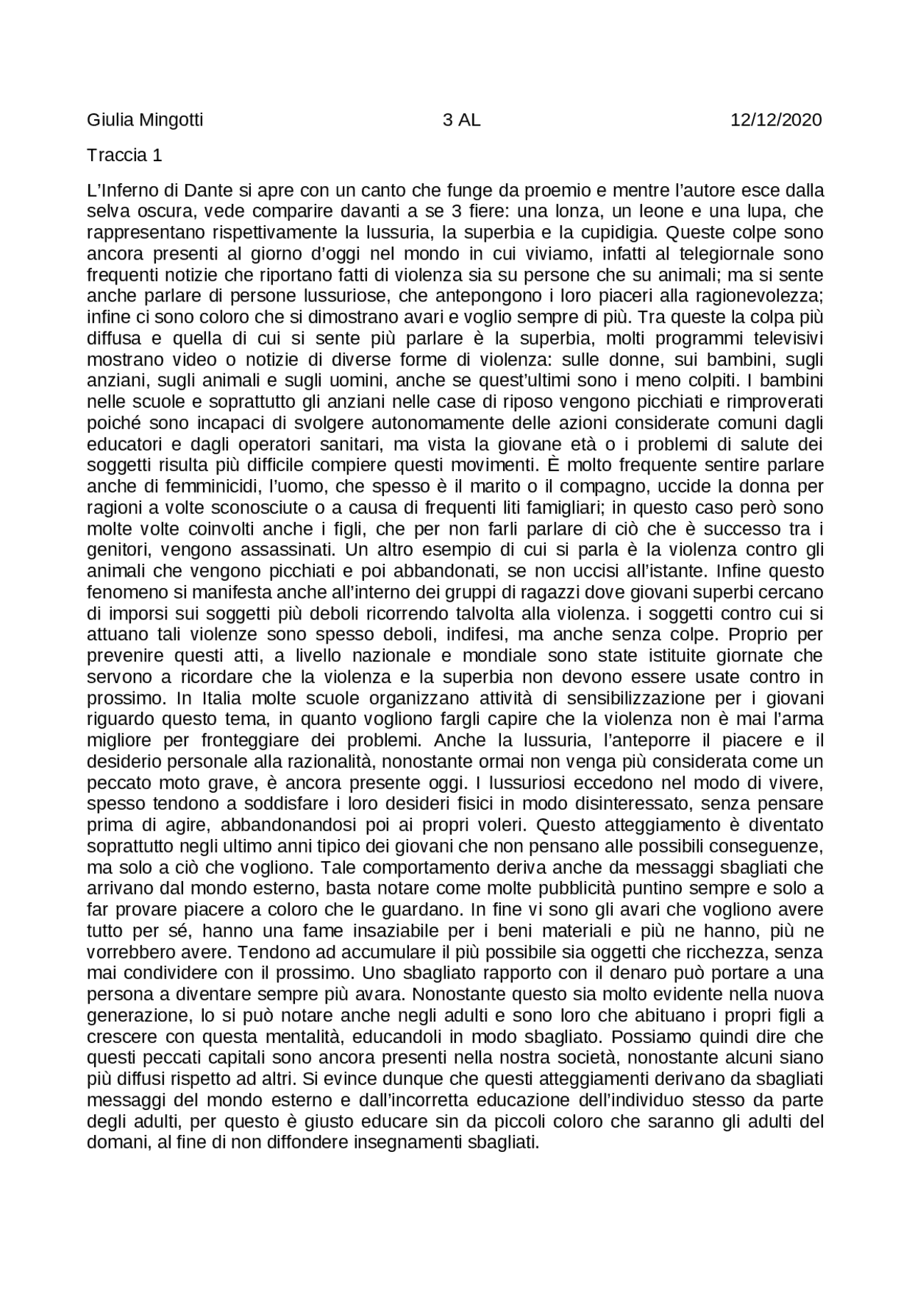 Tema Sul I Canto Della Divina Commedia Esercizi Di Italiano Docsity