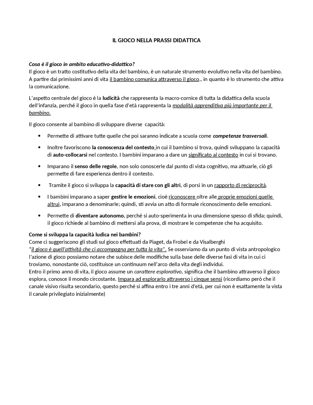 Il Gioco Nella Prassi Didattica Appunti Di Didattica Generale E