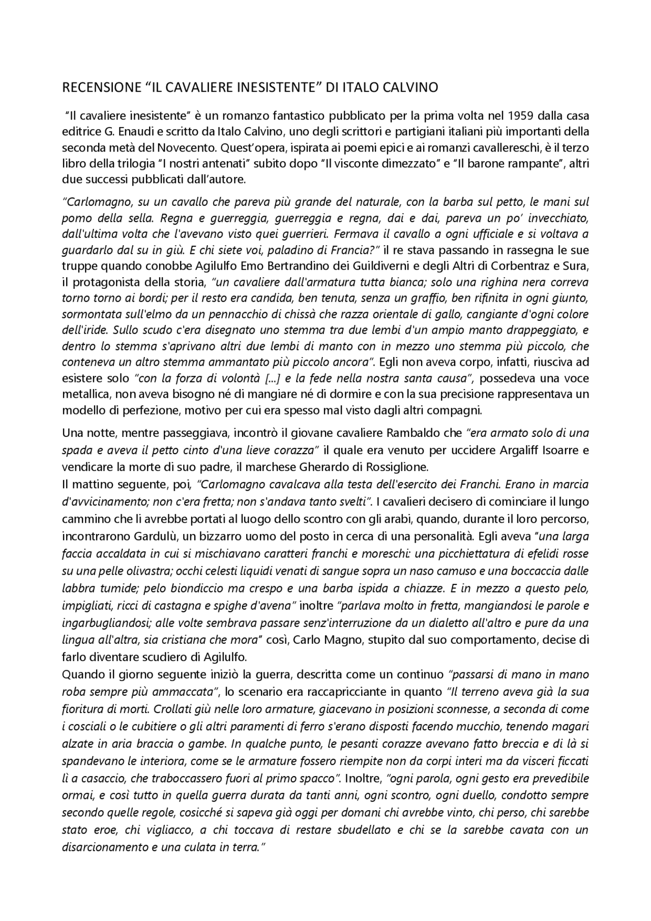 Recensione Libro Cavaliere Inesistente Di Italo Calvino Sintesi