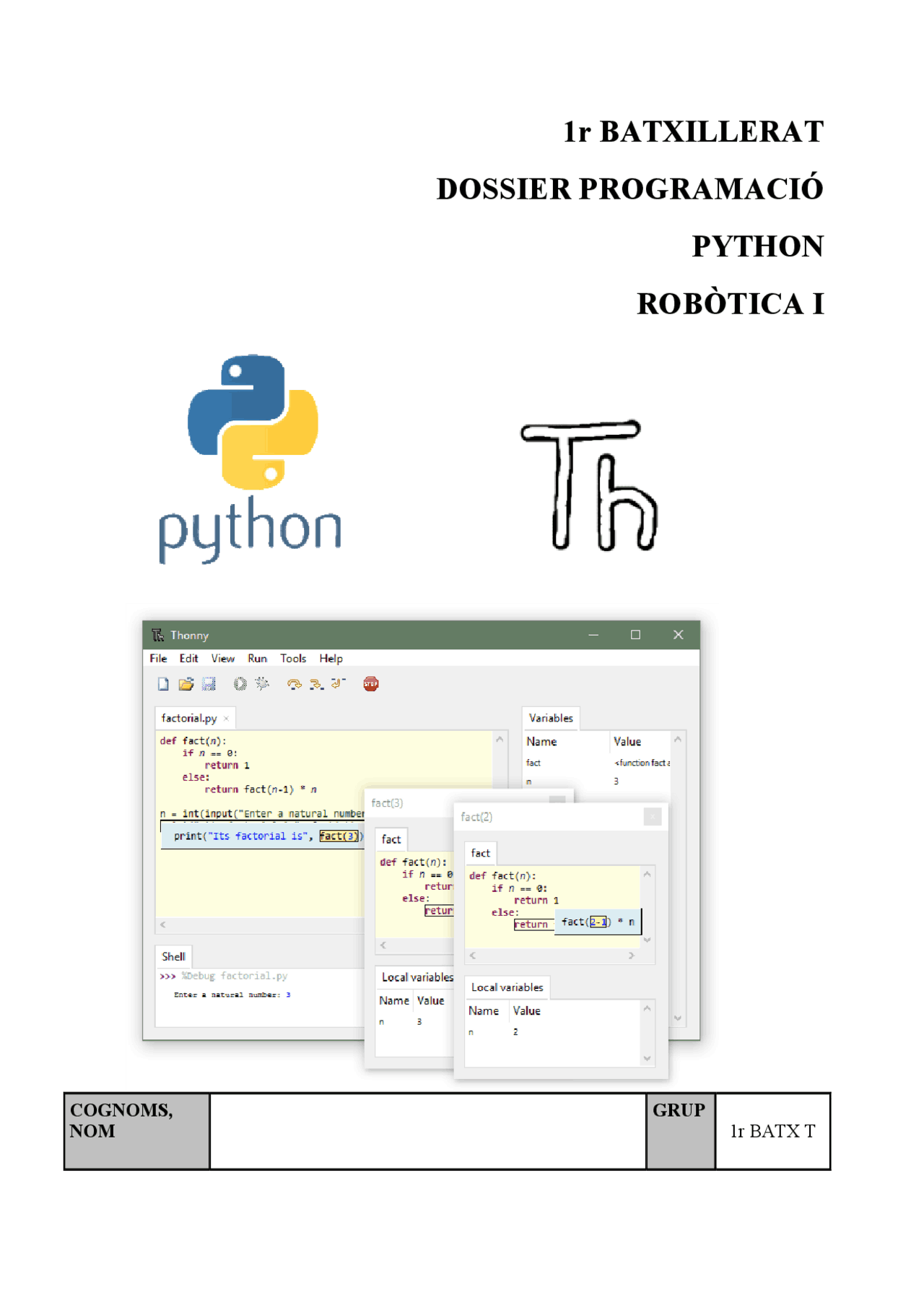 Dossier de Python para aprender | Ejercicios de Tecnología Industrial | Docsity