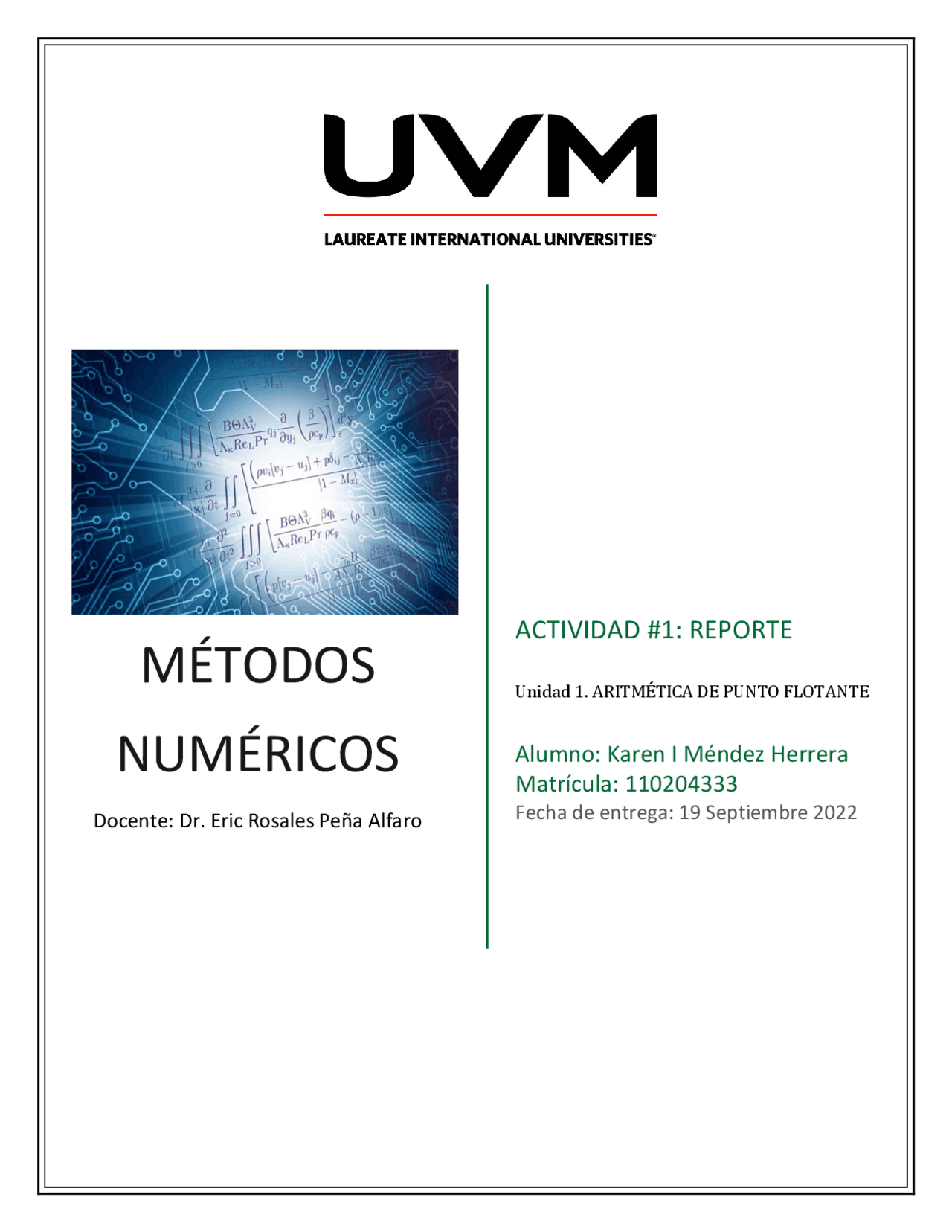 Actividad #1 - Reporte | Ejercicios de Métodos Numéricos | Docsity