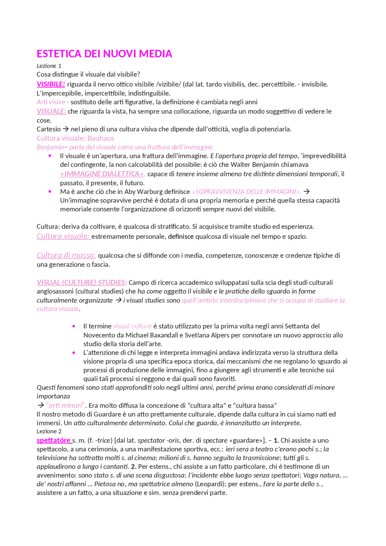 Appunti Lezioni Estetica dei nuovi Media | Appunti di Storia Dei Media | Docsity