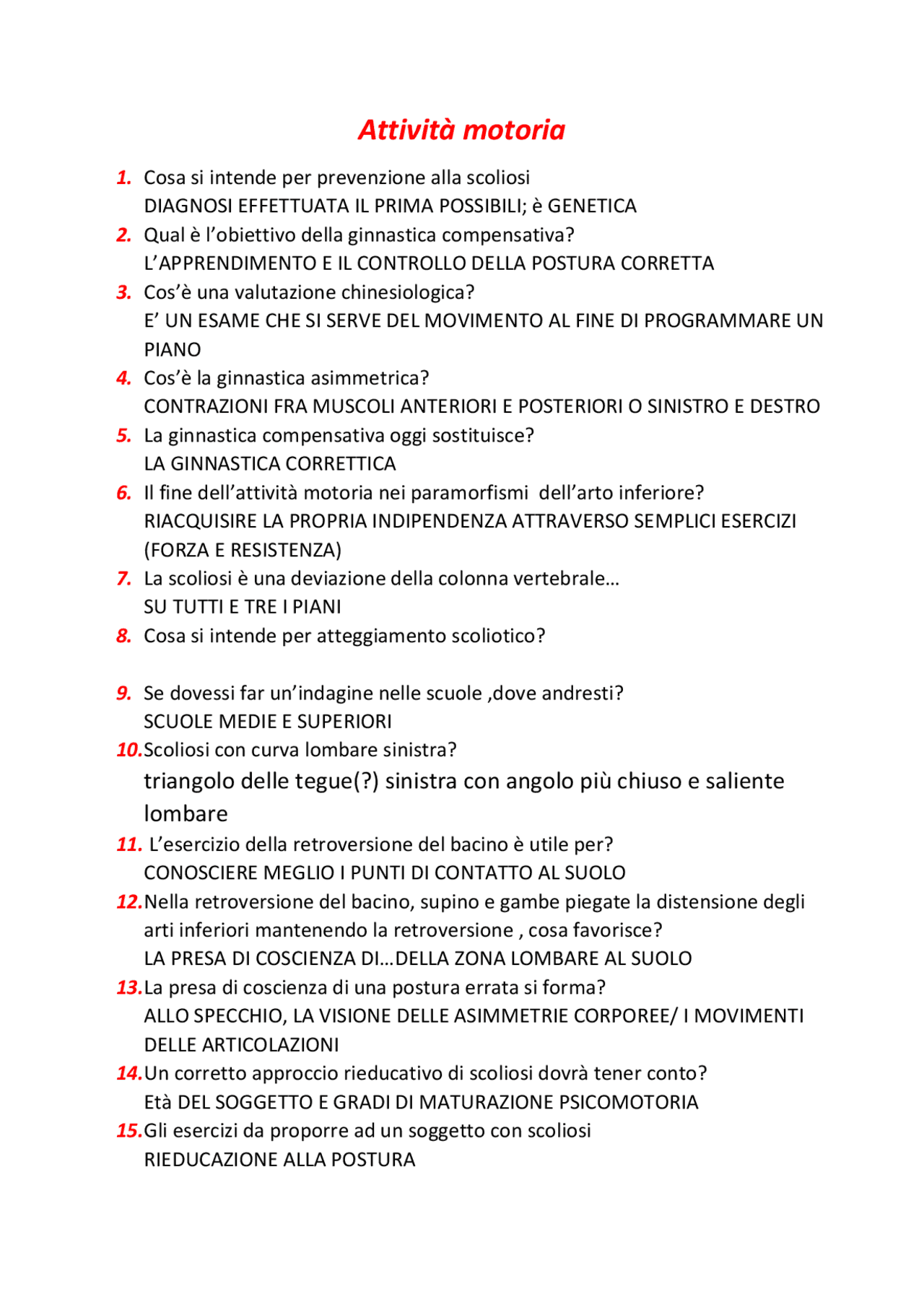 Possibili Domande Di Esame Formulari Di Scienze Motorie Docsity
