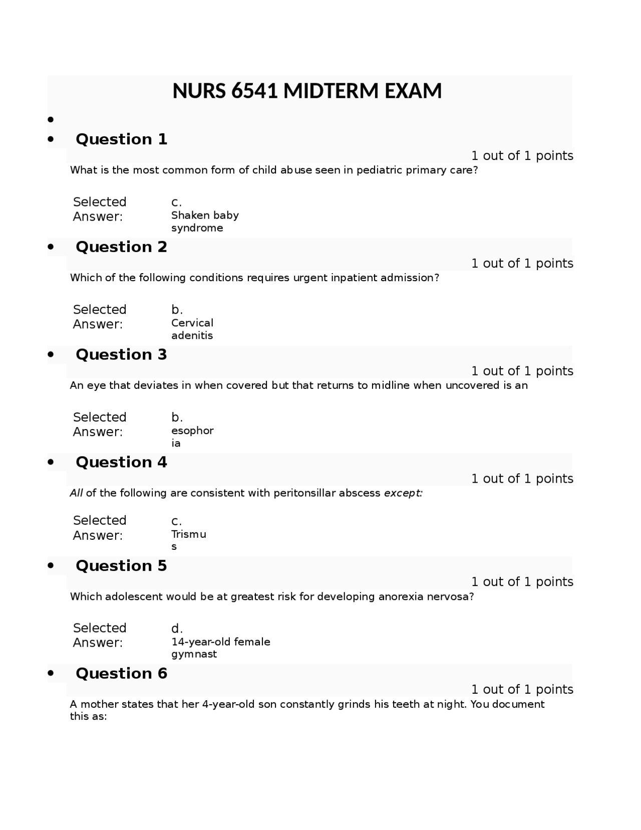 NURS 6541 MIDTERM EXAM QUESTIONS AND ANSWERS(A level questions and ...