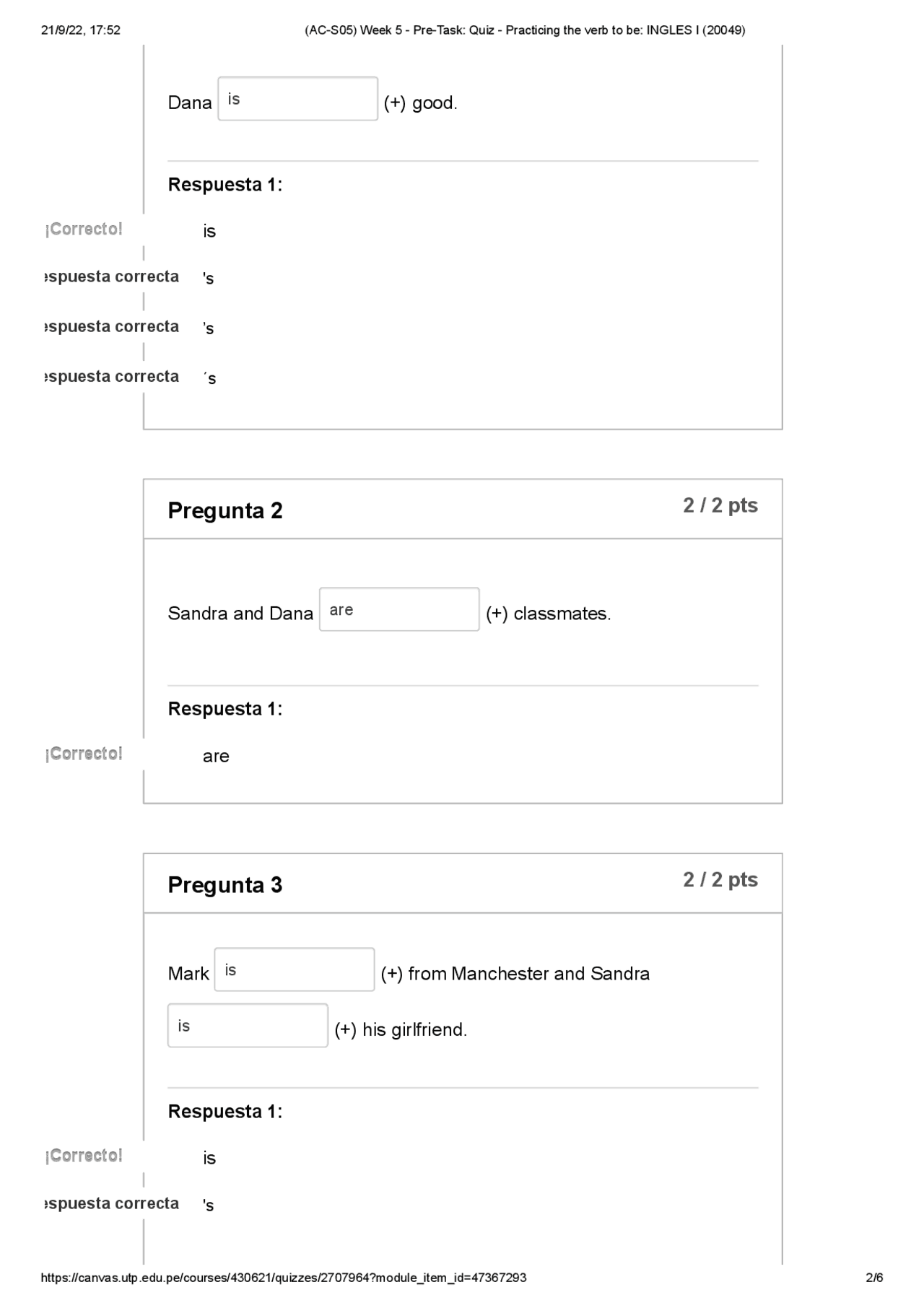 Ac S05 Week 5 Pre Task Quiz Practicing The Verb To Be Ingles I