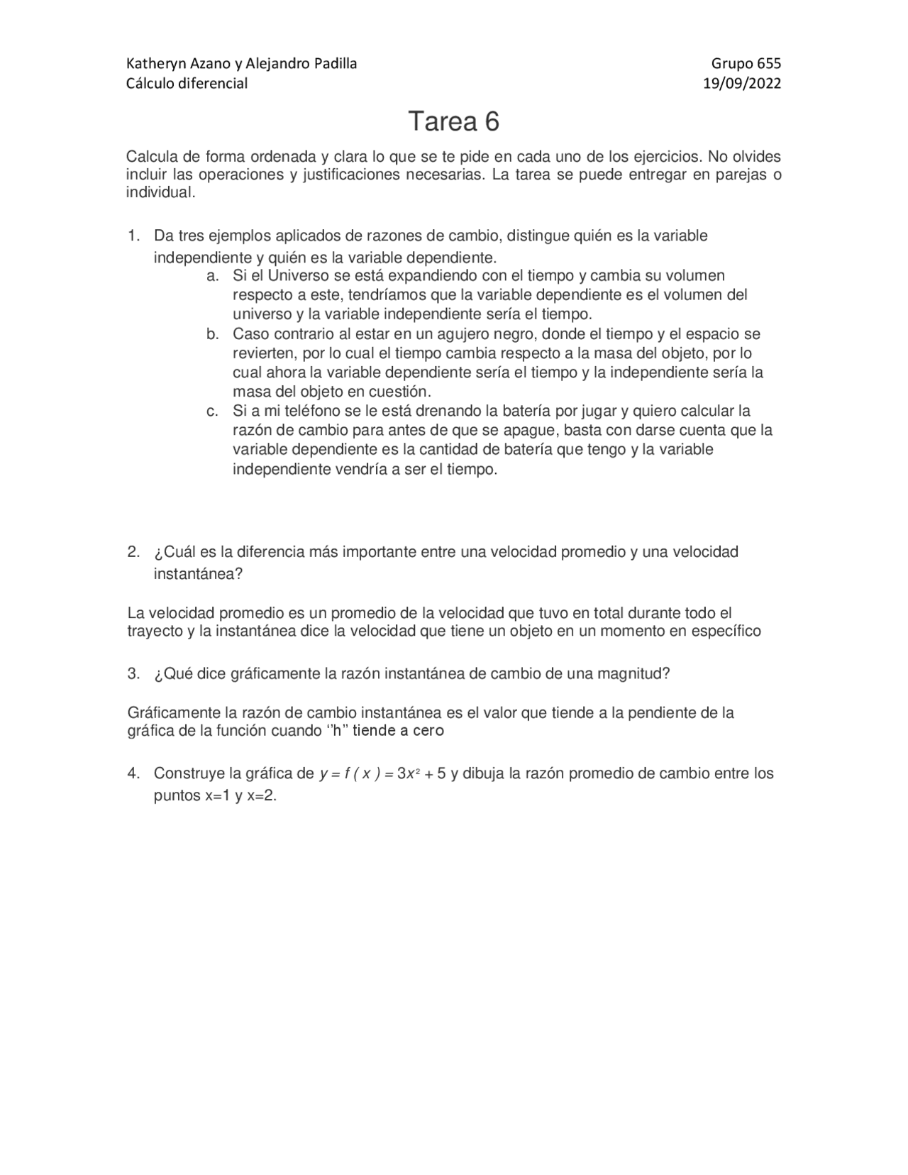 Tarea 6 Razón De Cambio Ejercicios De Matemáticas Docsity