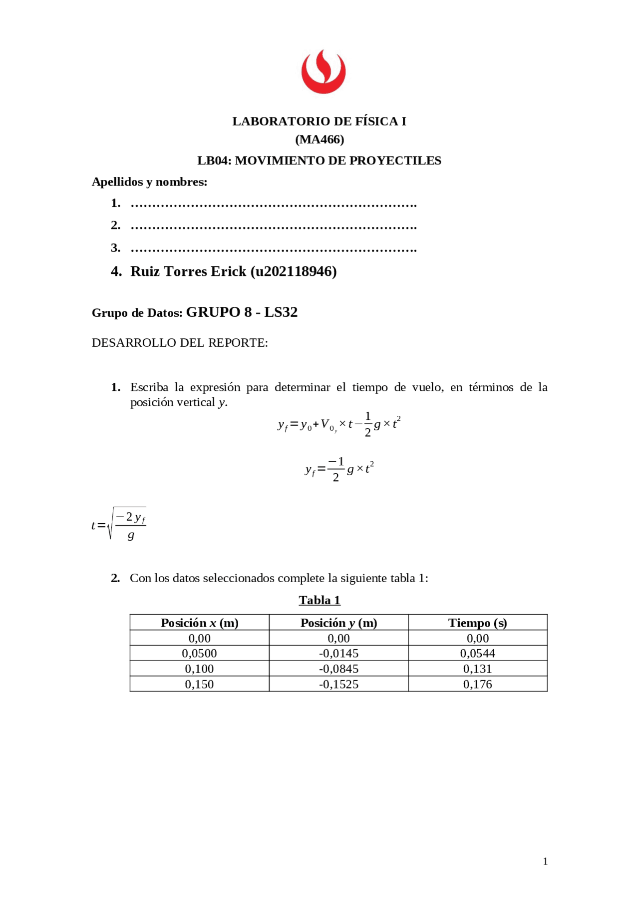 Laboratorio 4 De Fisica 1 Resúmenes De Física Docsity