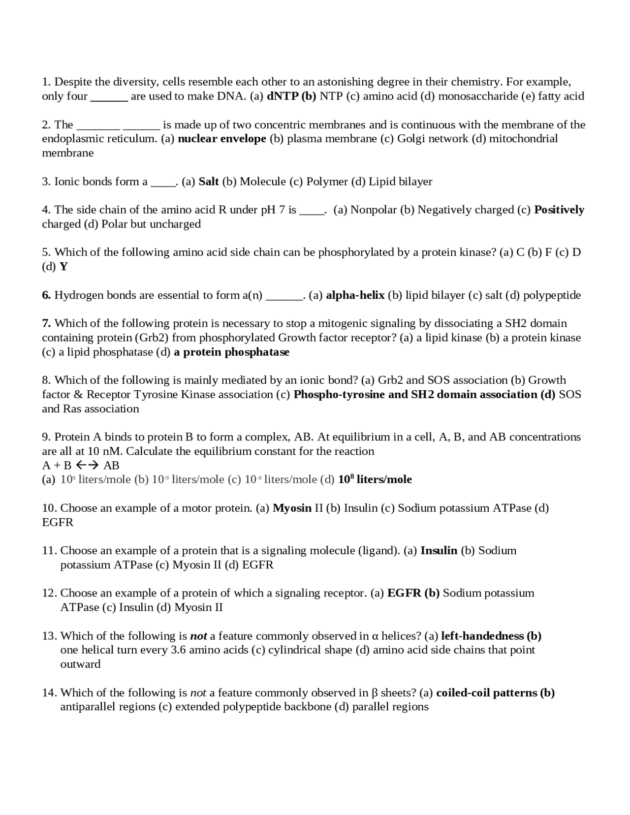 Exam 1 answer key for practice exam | Exams Cell Biology | Docsity