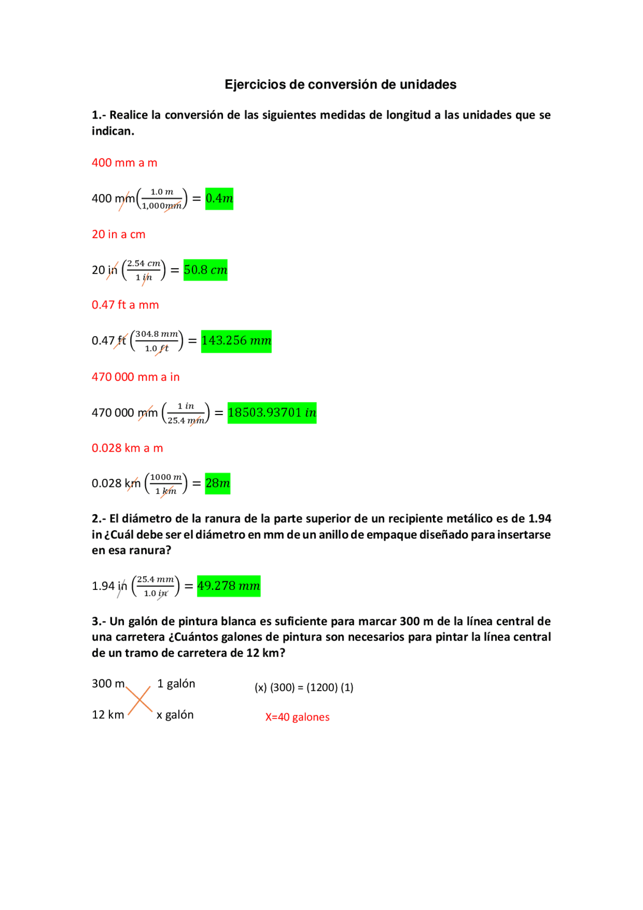 Ejercicio de conversión química | Apuntes de Química | Docsity