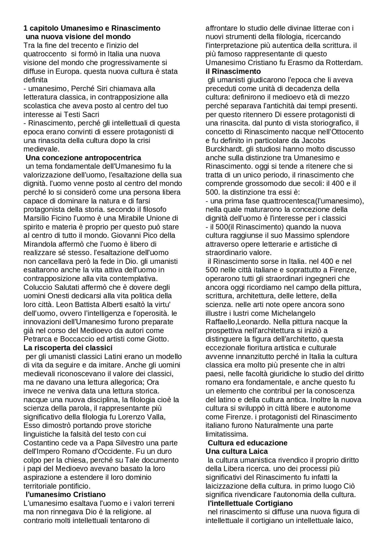 Rinascimento E Umanesimo Schemi E Mappe Concettuali Di Storia Docsity