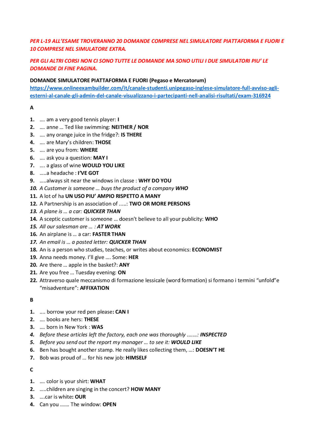 Esame Lingua Inglese Prove Desame Di Lingua Inglese Docsity