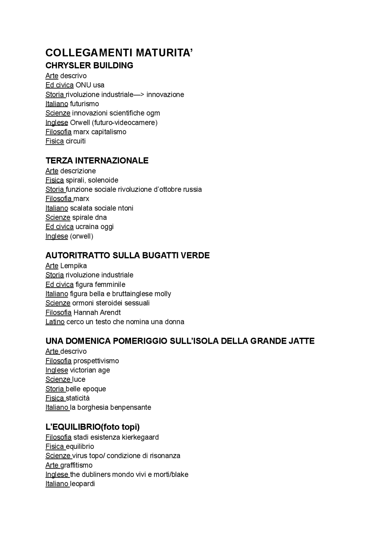 Collegamenti Interdisciplinari Maturità Collegamenti