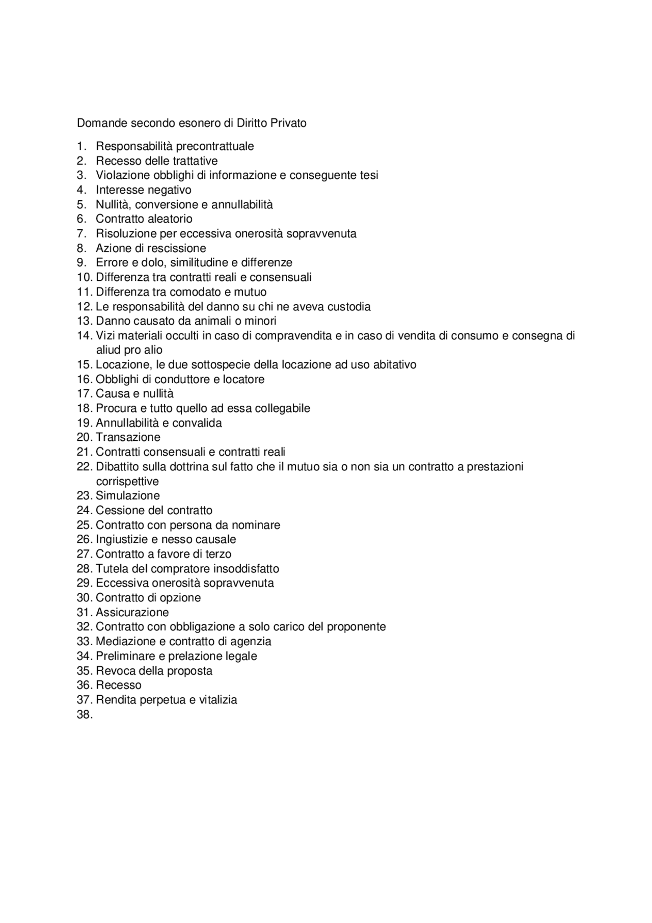 Domande Secondo Esonero Diritto Privato Appunti Di Diritto Privato