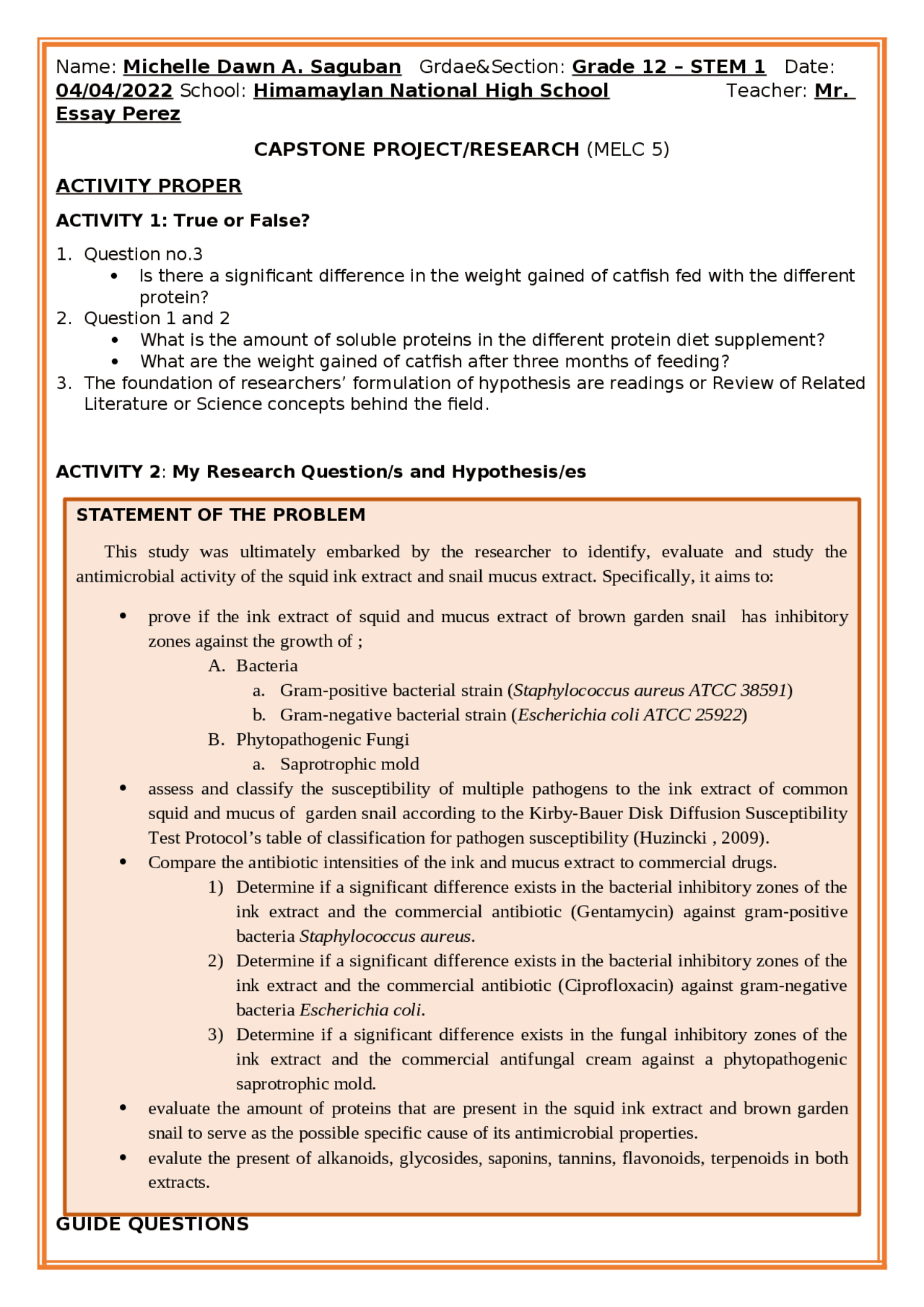 Capstone Activites And Answers Assignments Environmental Science