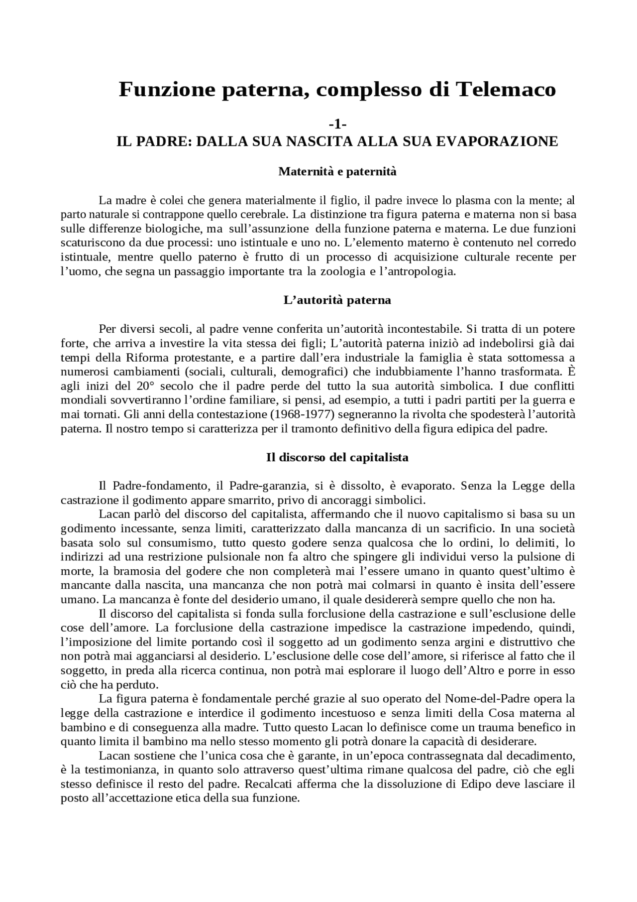 Funzione Paterna E Complesso Di Telemaco Una Scala Di Valutazione