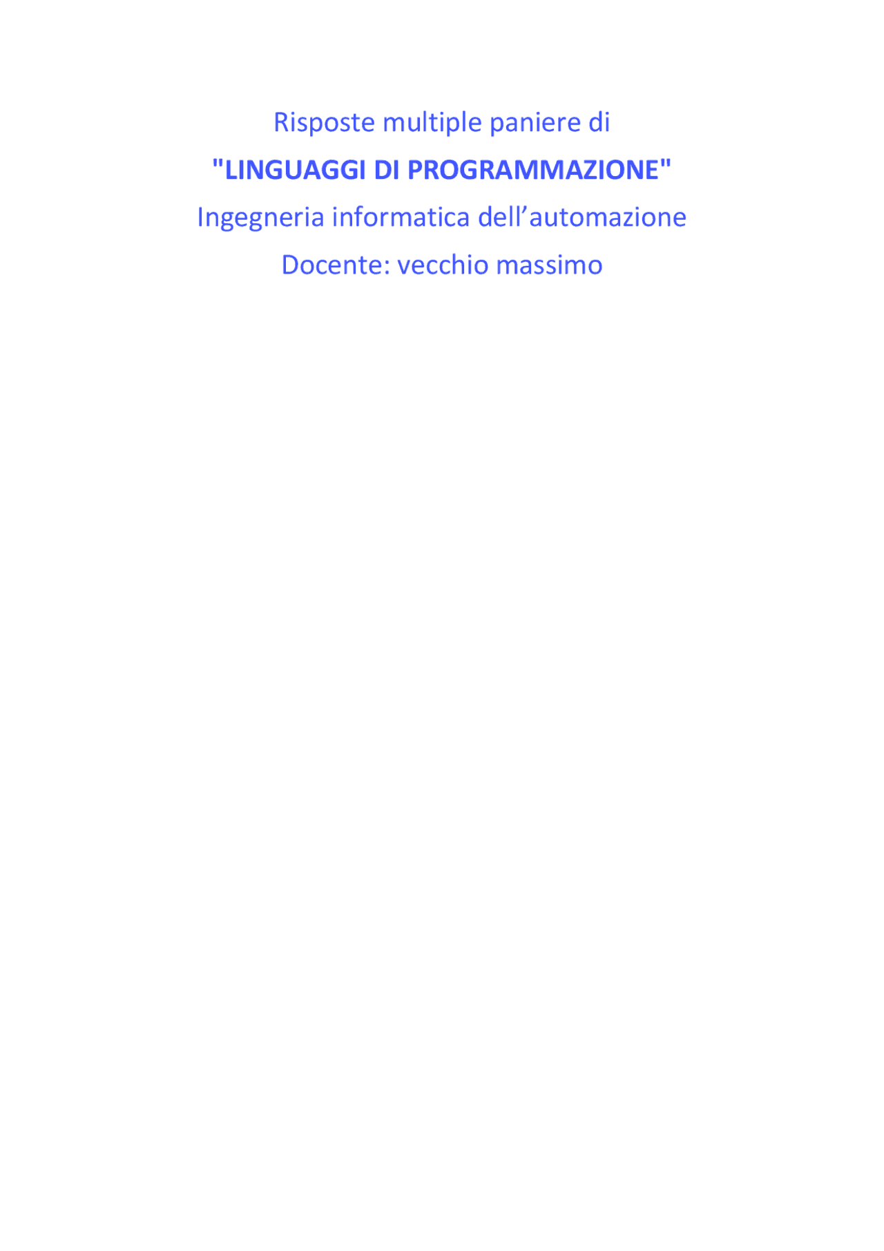 Risposte Multiple Paniere Di Linguaggi Di Programmazione Ing