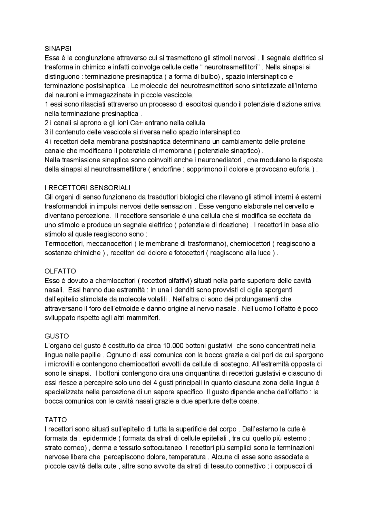 Sinapsi Schemi E Mappe Concettuali Di Biologia Docsity