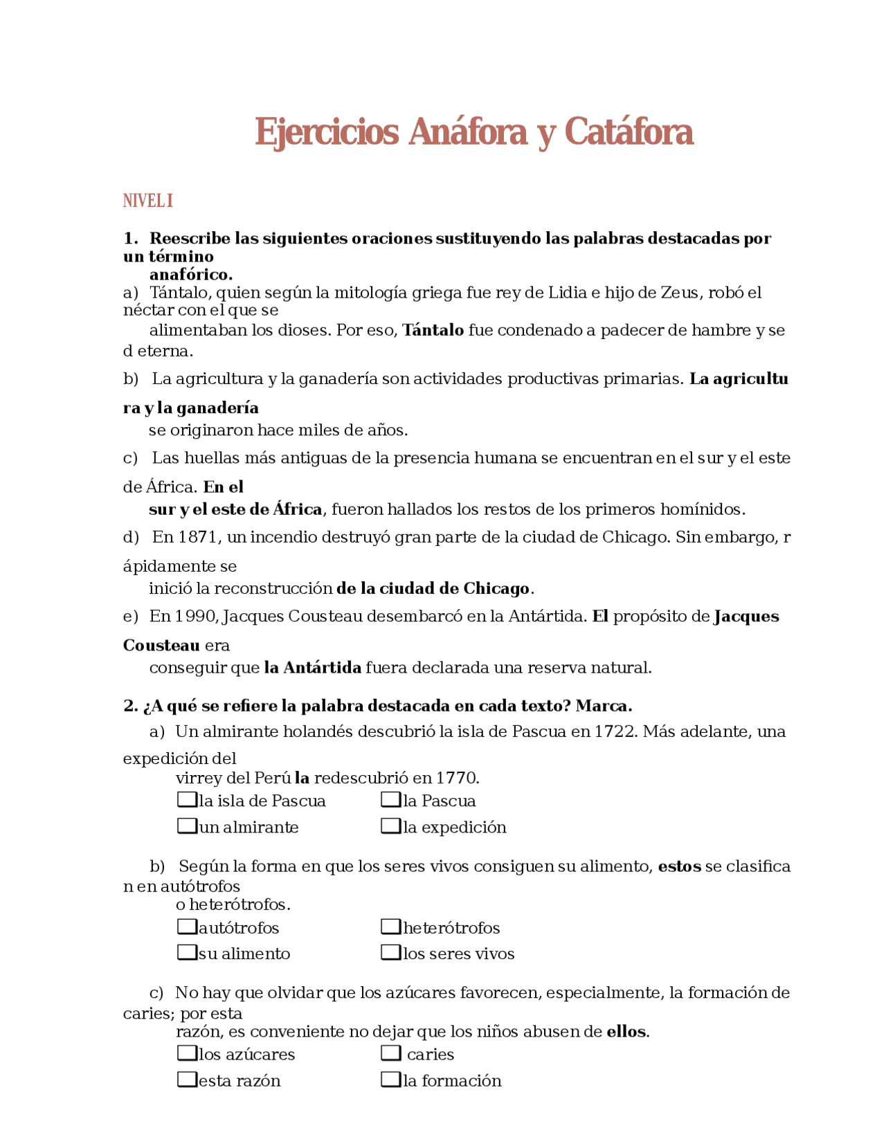 Ánfora y catafora nivel 1 | Apuntes de Idioma Español | Docsity