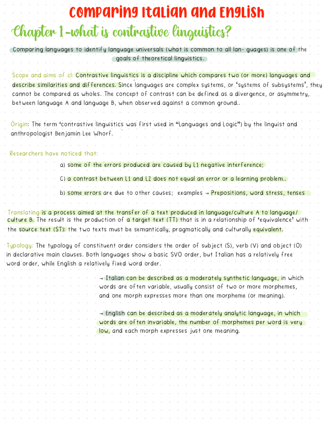 Riassunto Comparing Italian and English (2012) di P.Pierini | Appunti ...