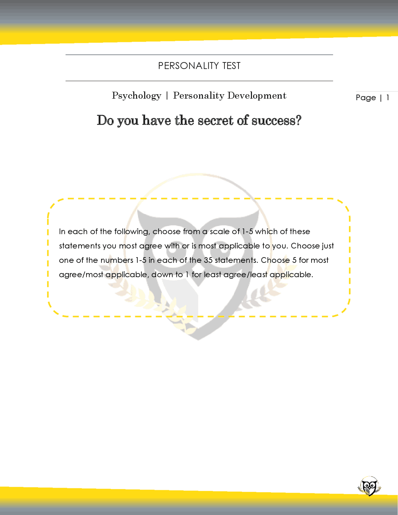 Personality Test for Success | Exercises Personality Development | Docsity