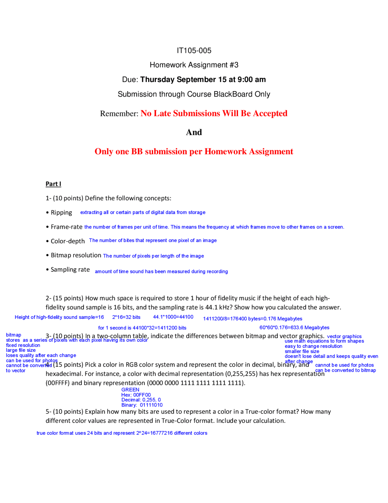Homework 3 And 4 For It 105 Assignments Computer Science Docsity