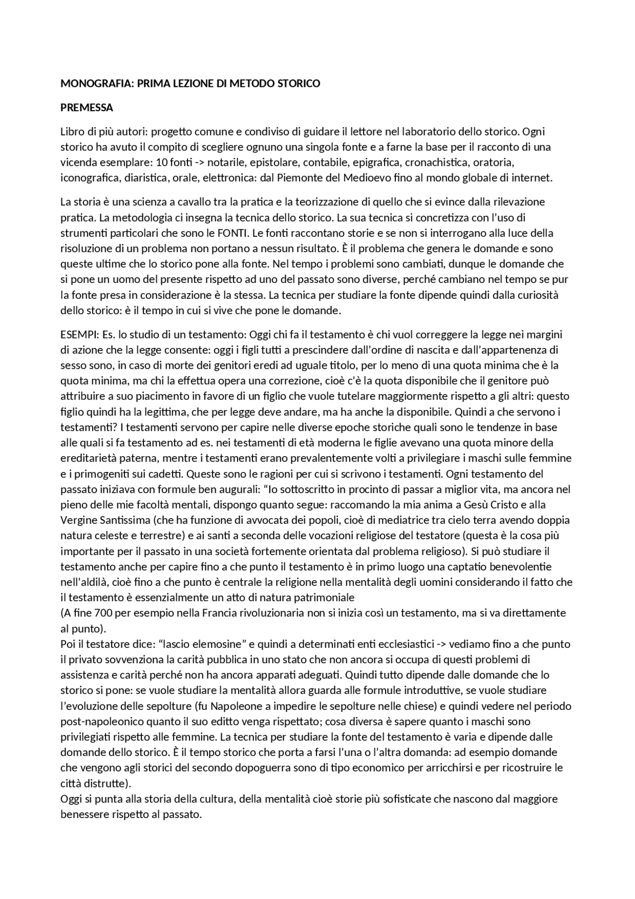 Prima lezione di metodo storico | Sbobinature di Storia Moderna | Docsity