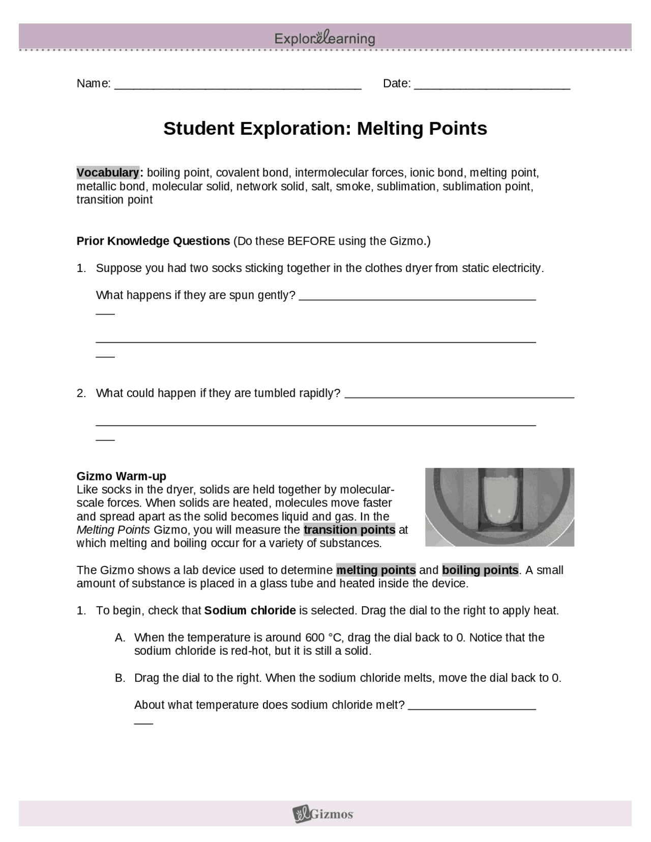 Melting Points Gizmo Summaries Chemistry Docsity