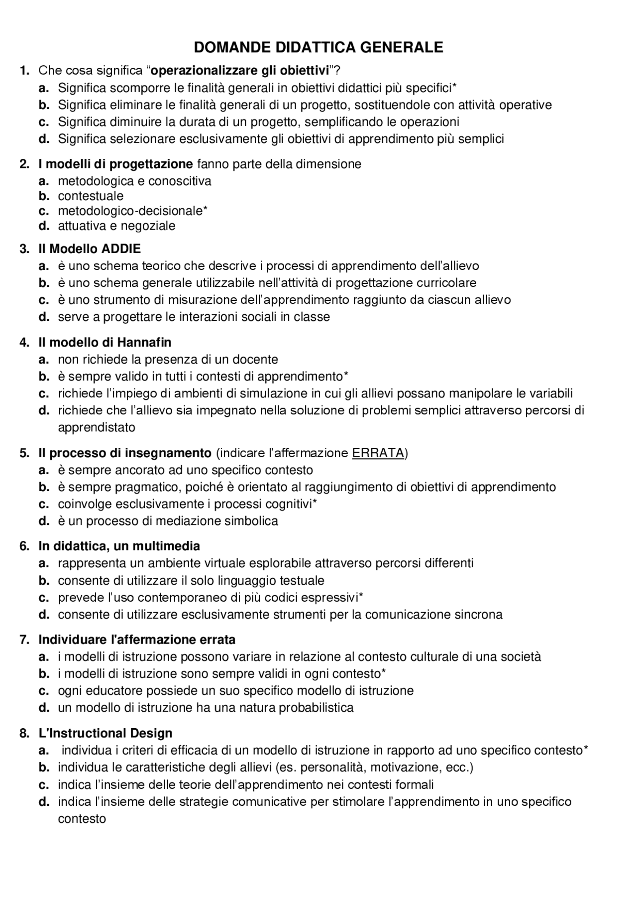 Domande Desame Didattica Generale Prove Desame Di Didattica