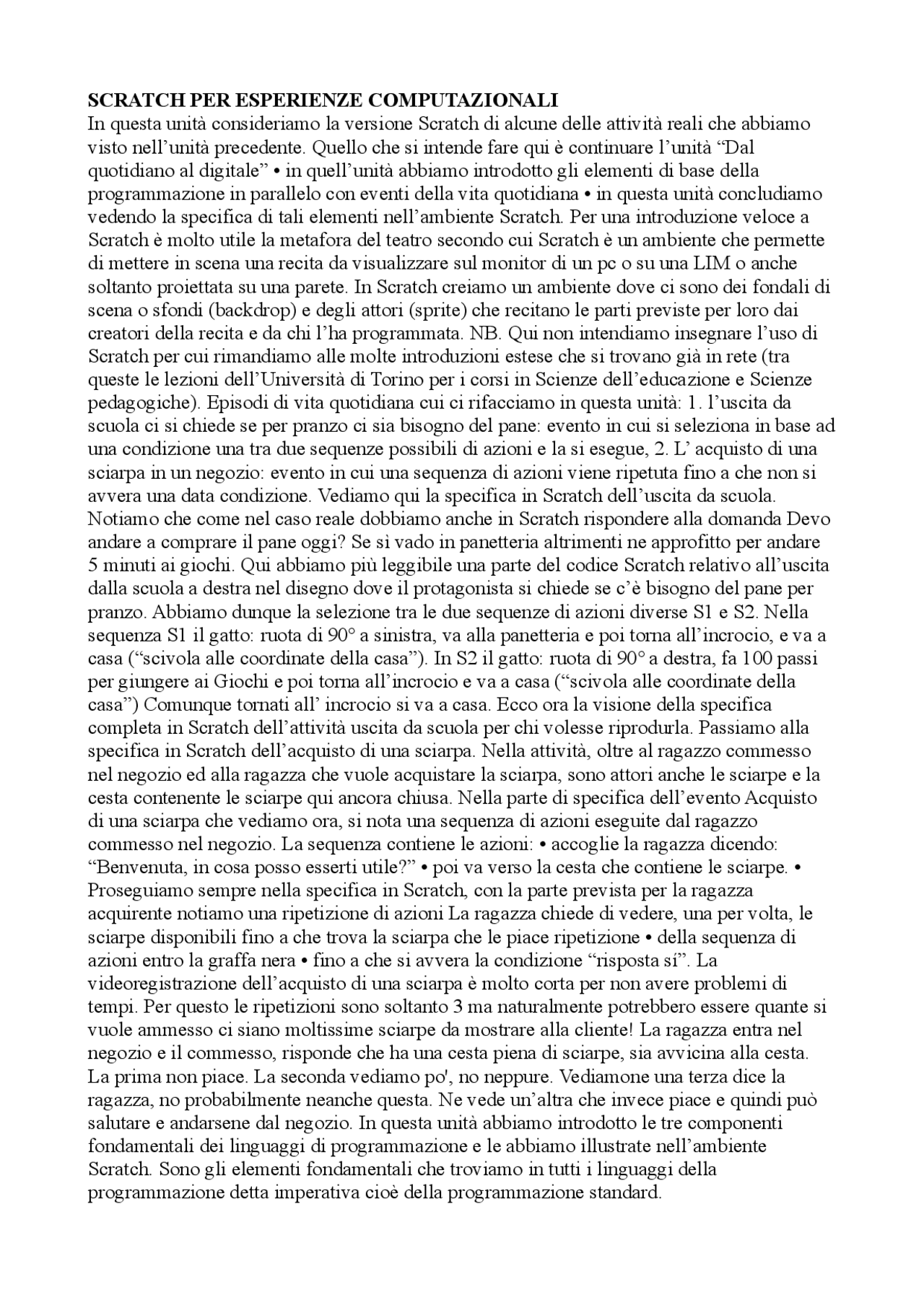 Esecuzione Esercitazione Scratch Schemi E Mappe Concettuali Di Elementi Di Informatica Docsity
