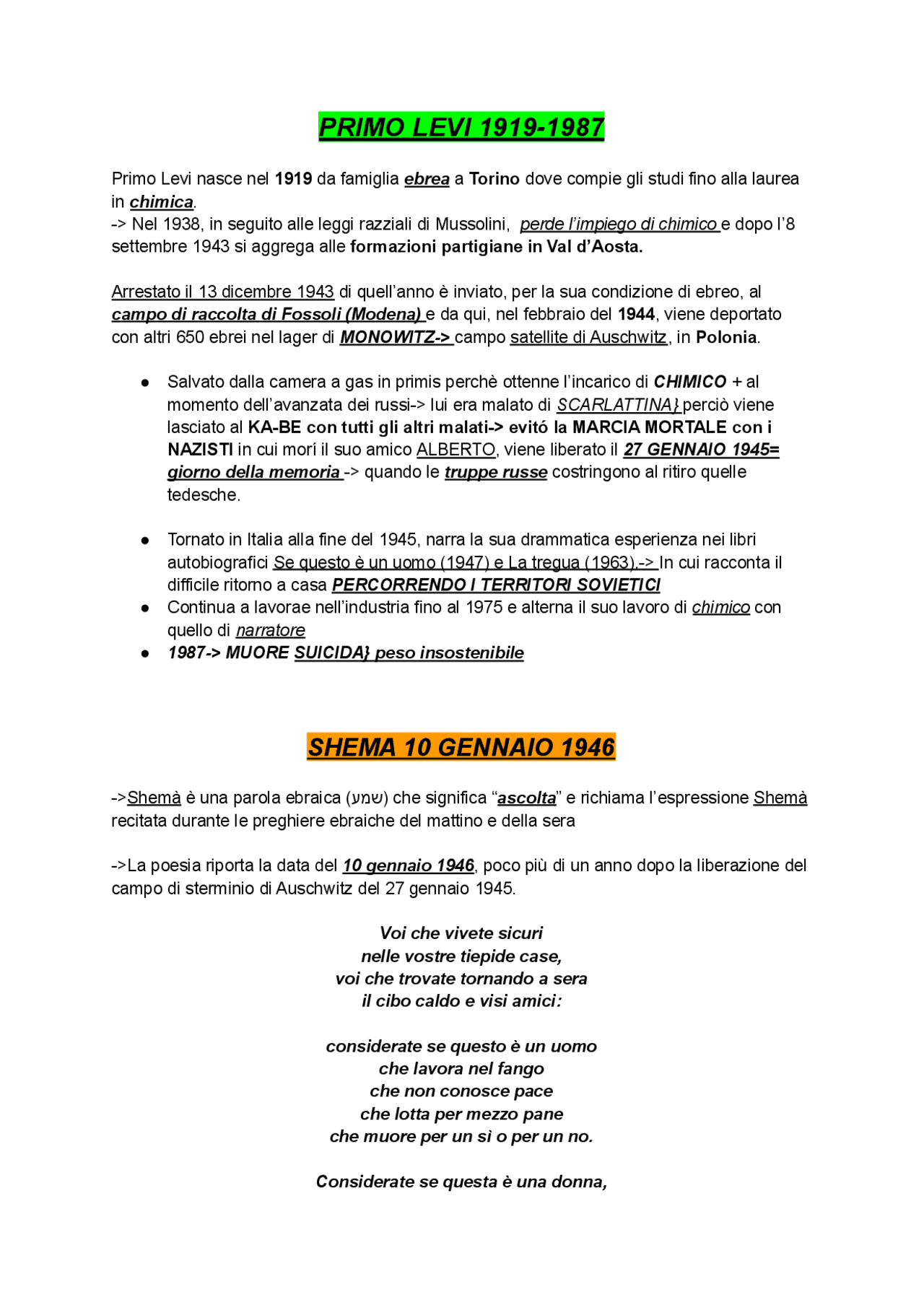 RIASSUNTO VITA DI PRIMO LEVI E DI “SE QUESTO È UN UOMO” | Appunti di ...