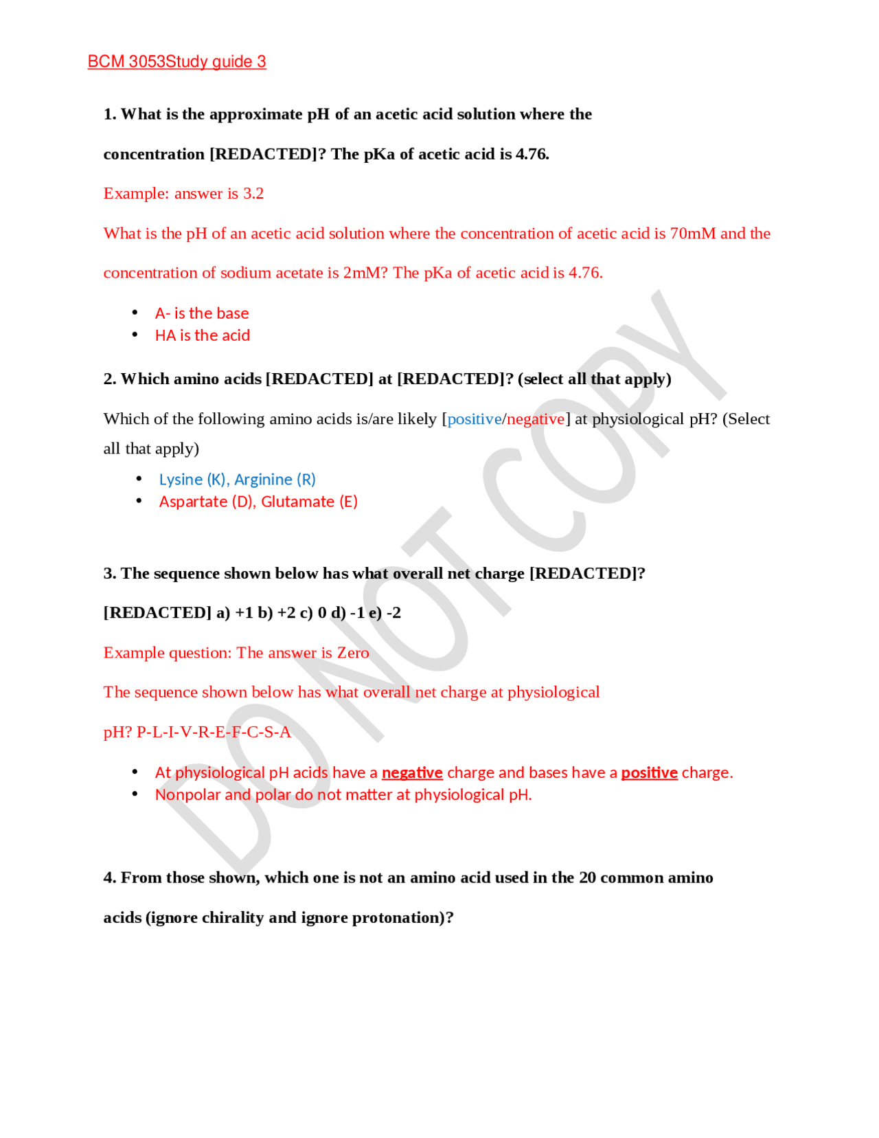 BCM 3053Study guide 3 | Exams Biochemistry | Docsity