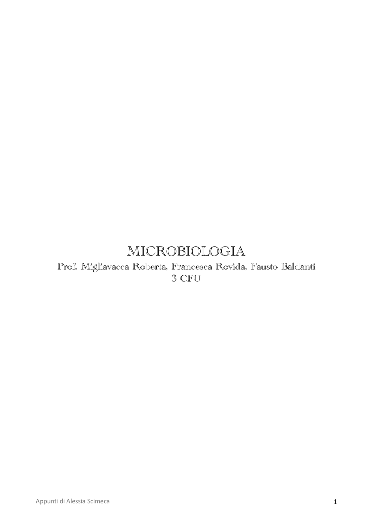 Appunti di Microbiologia, prof. Migliavacca | Appunti di Microbiologia | Docsity