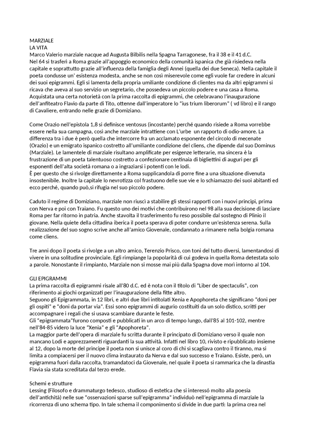 Marziale | Schemi e mappe concettuali di Latino | Docsity