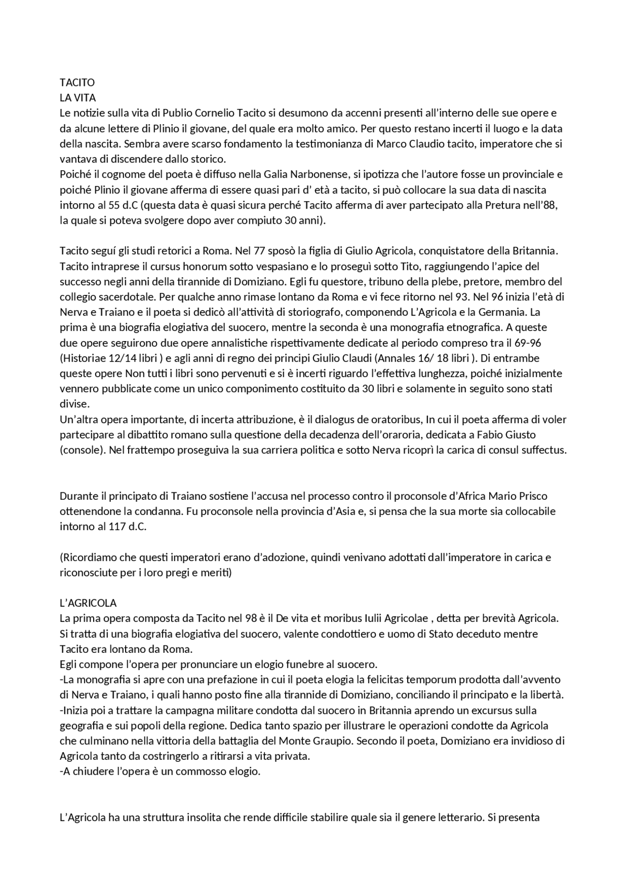 Tacito Schemi E Mappe Concettuali Di Latino Docsity