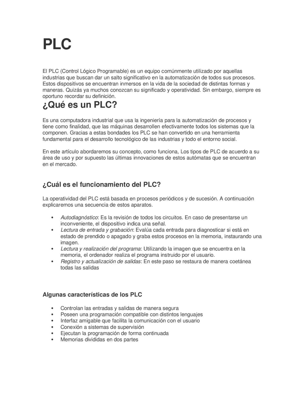 Controlador lógico programable | Resúmenes de Introducción a la Robótica | Docsity