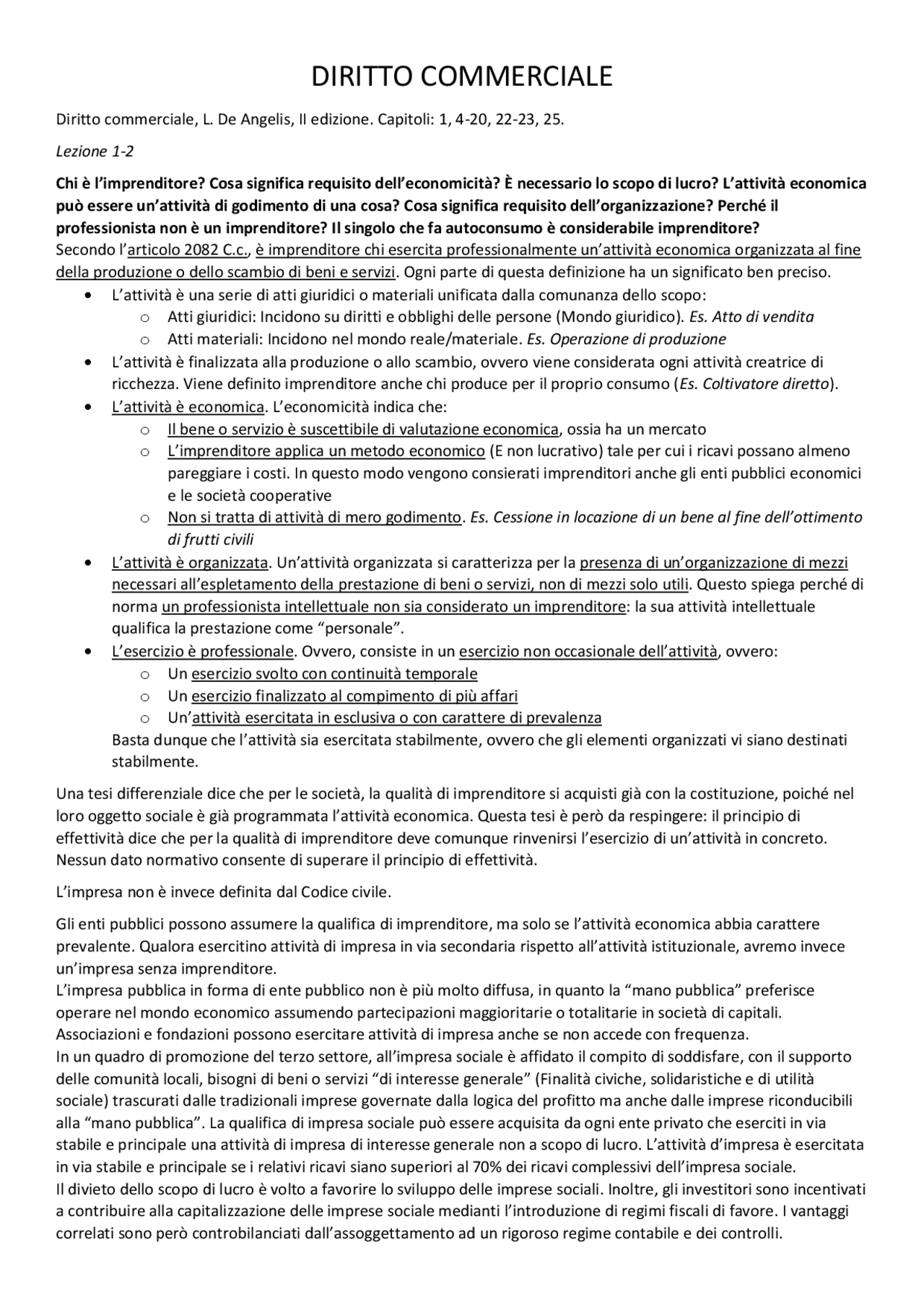 Dispensa diritto commerciale + Domande esame Rondinone (De Angelis) | Dispense di Diritto ...