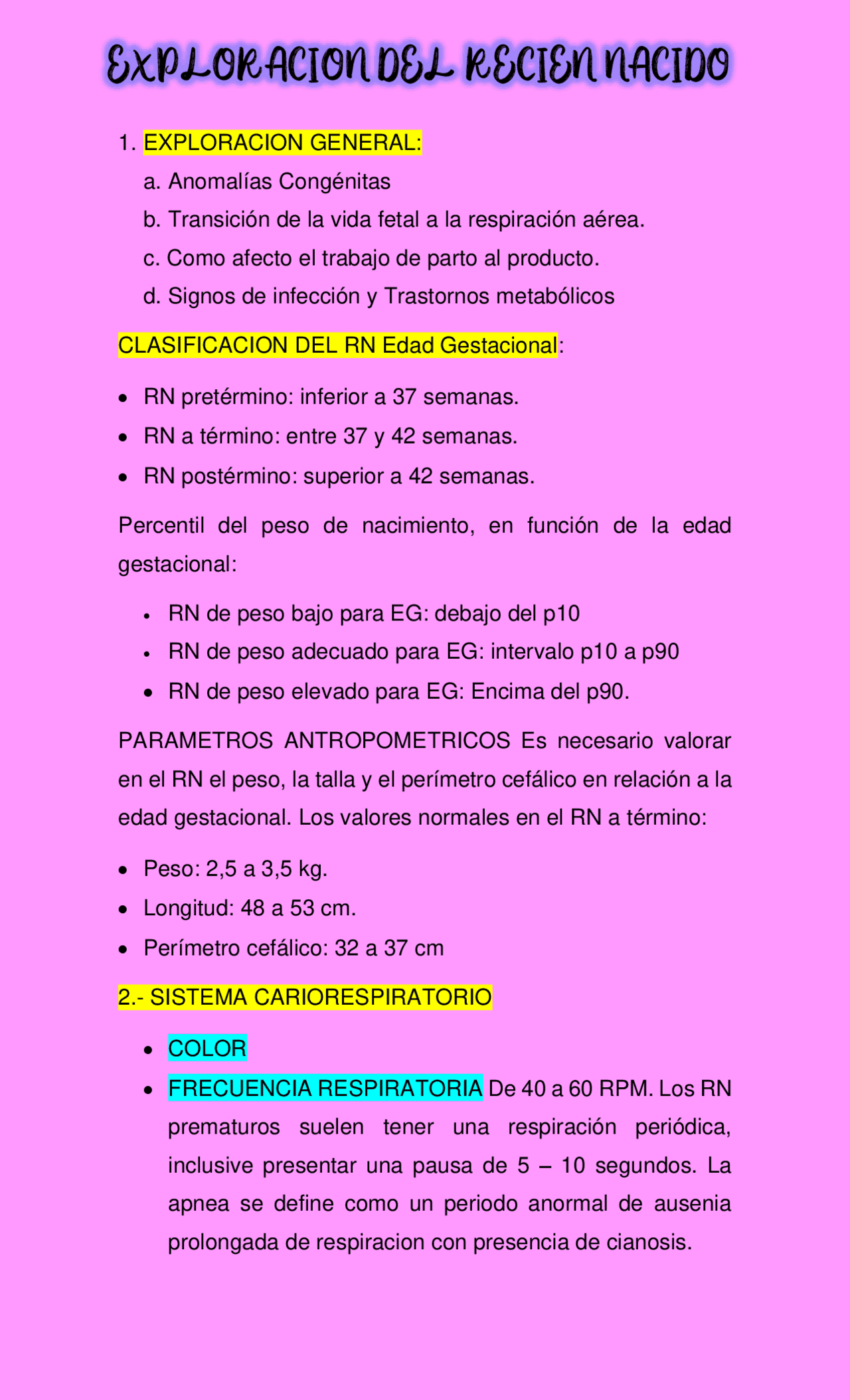 Exploración Del Recién Nacido Apuntes De Pediatría Docsity