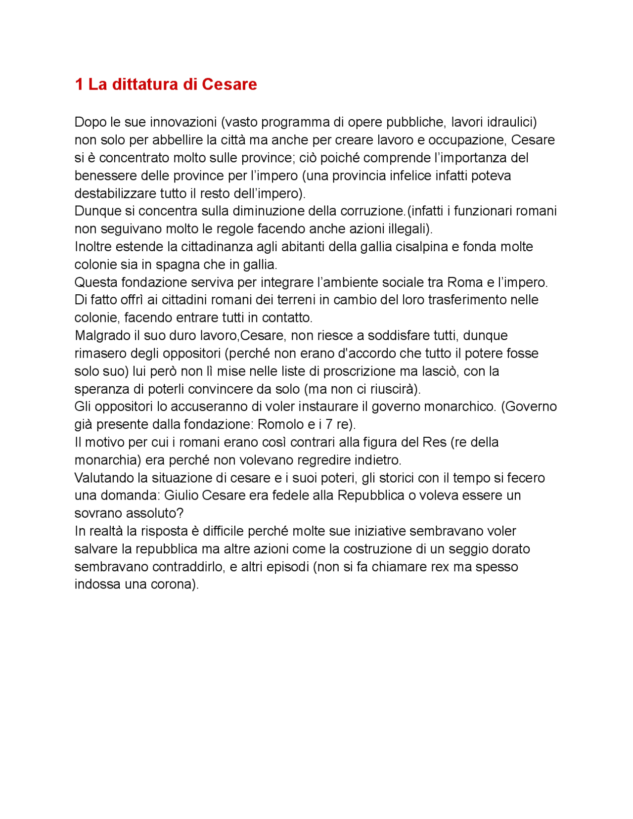 Cesare Dittatura Vita E Morte Notes De Histoire Docsity