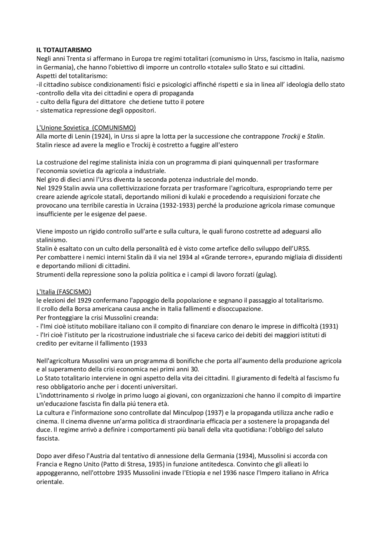 Totalitarismo Schemi E Mappe Concettuali Di Storia Docsity